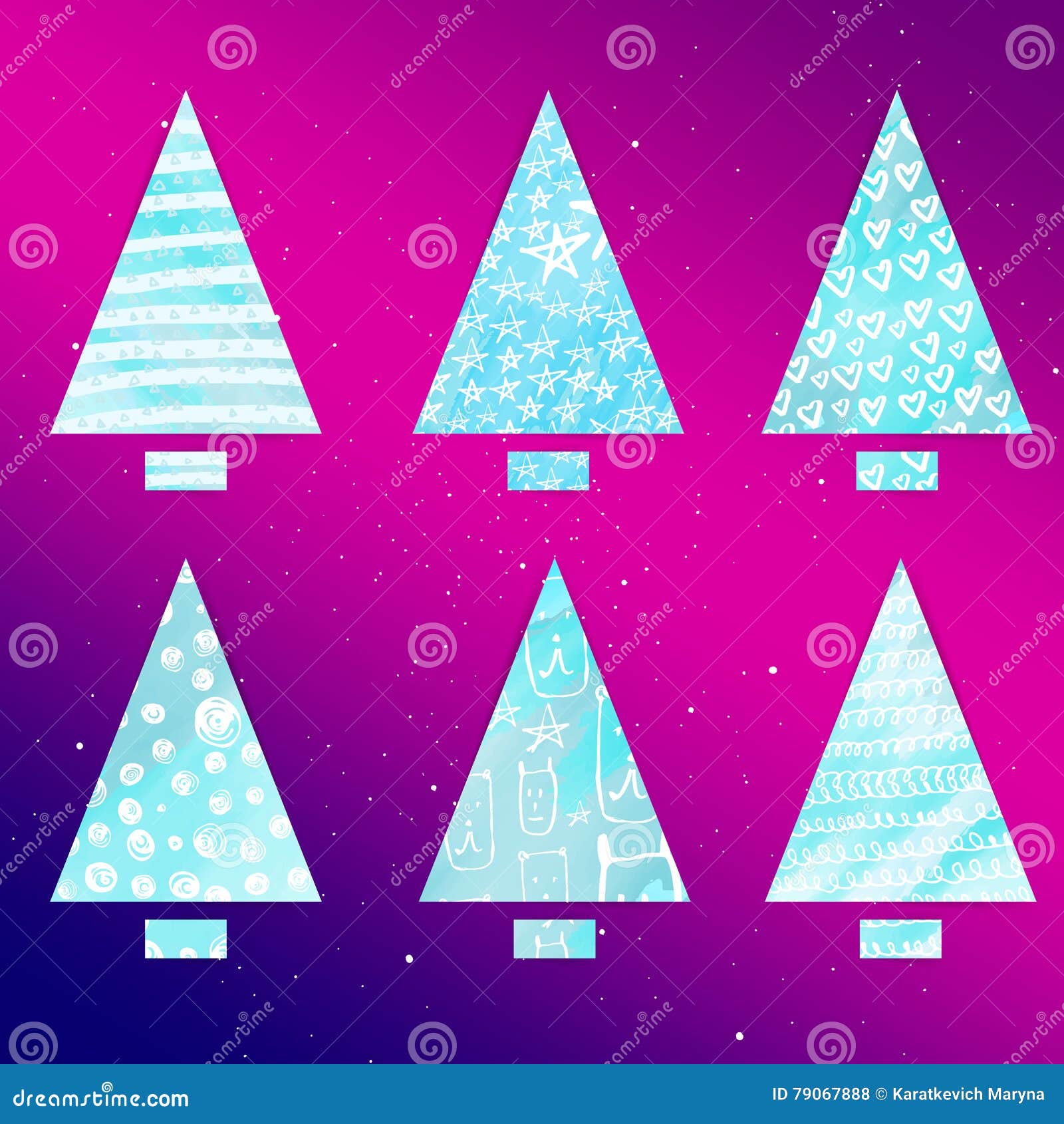Set of Stylized Christmas Trees. Simple Form. Triangle and Rectangle ...