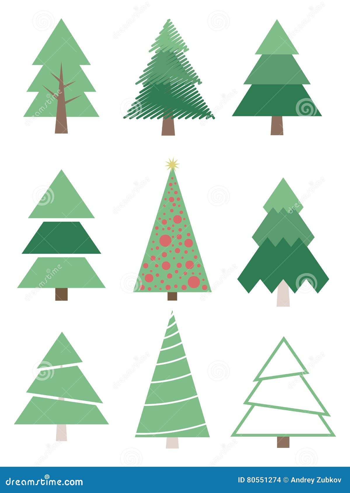 Set of Stylized Christmas Trees. Vector Collection Firs. Stock ...
