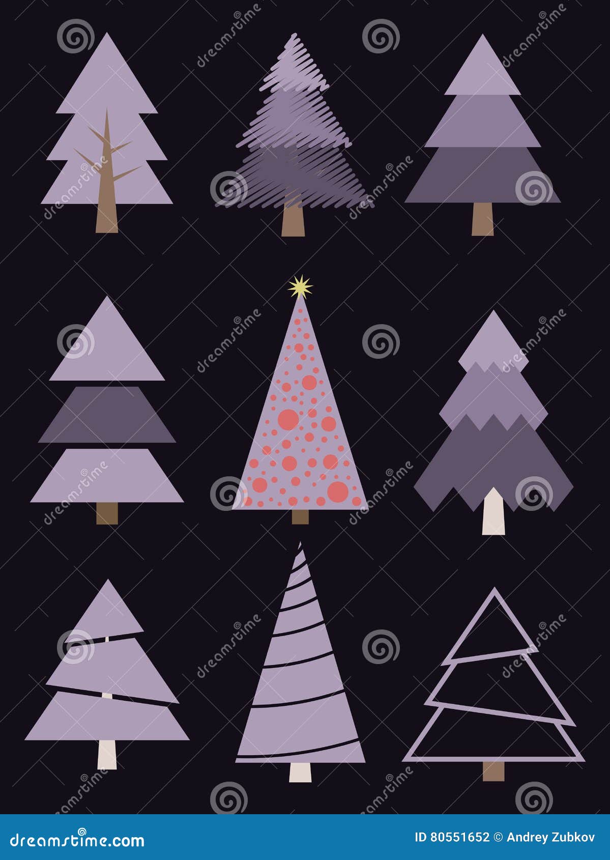 Set of Stylized Christmas Trees. Vector Collection Firs. Stock ...