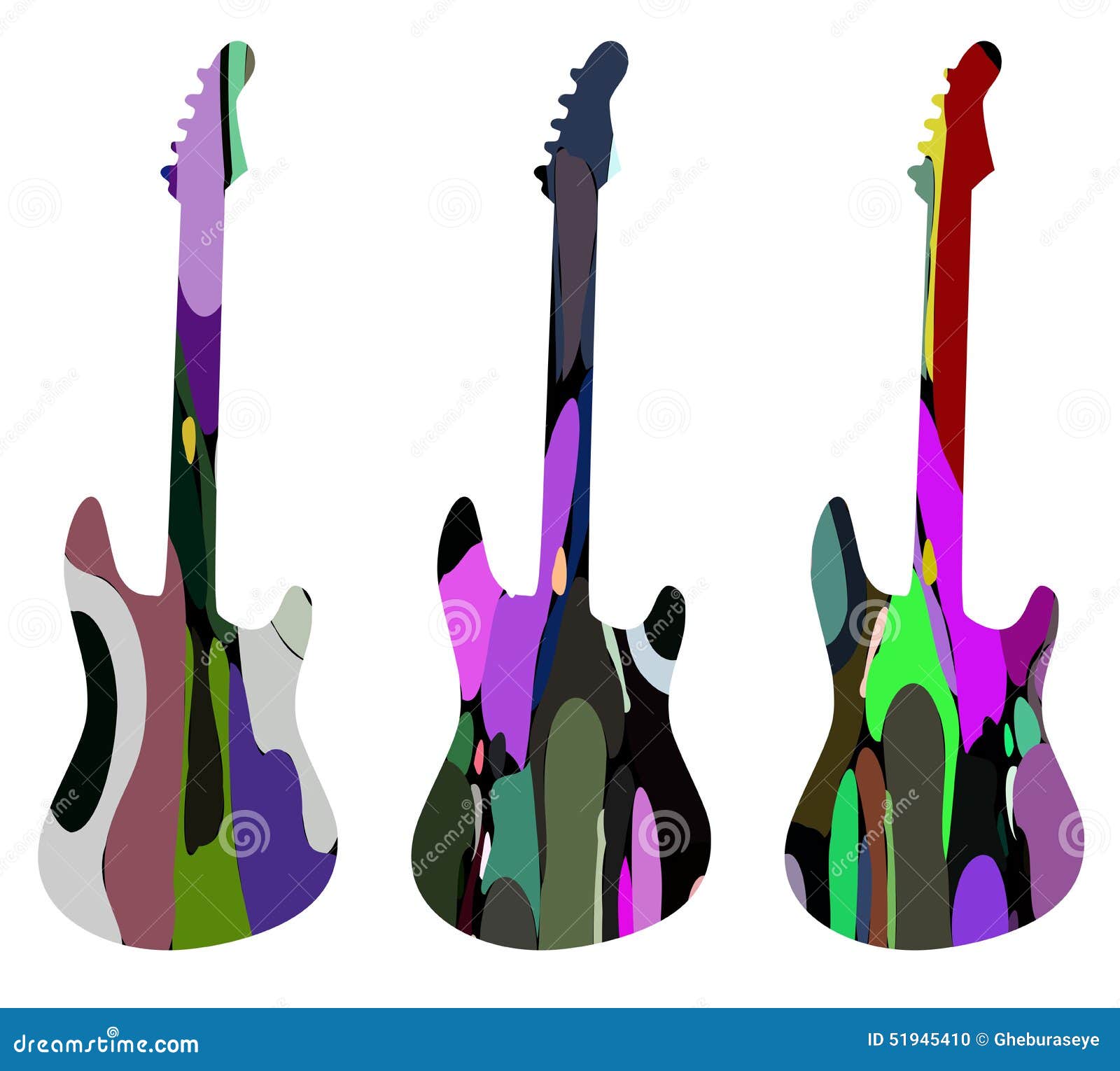 Set of Stylized Colorful Guitars Isolated Stock Vector - Illustration ...