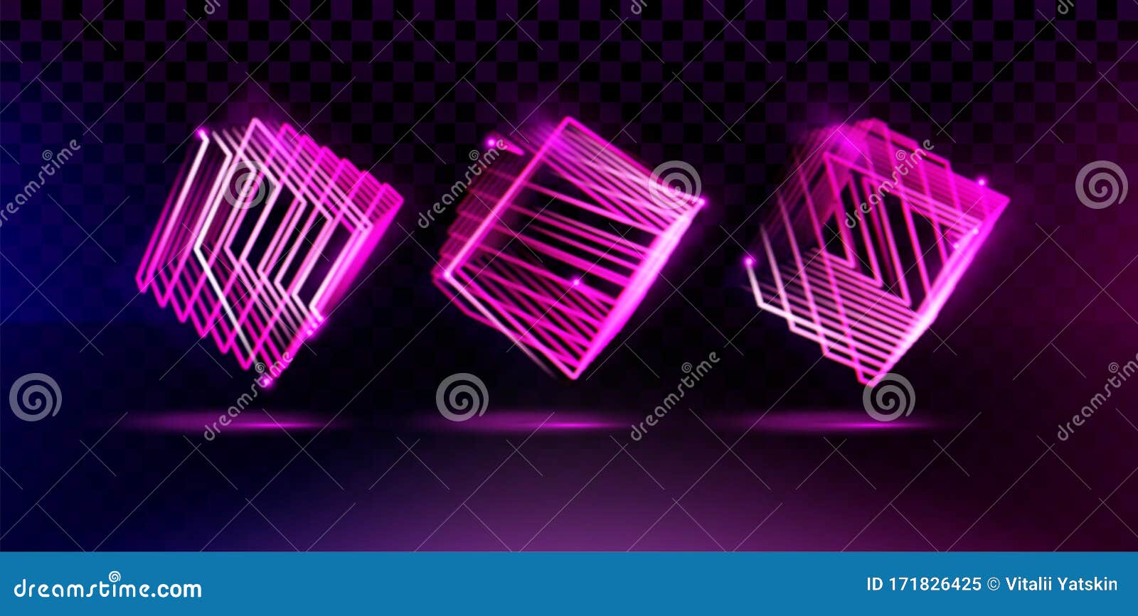 Set of Stylized Cubes. a Collection of Neon Gratings with Their ...