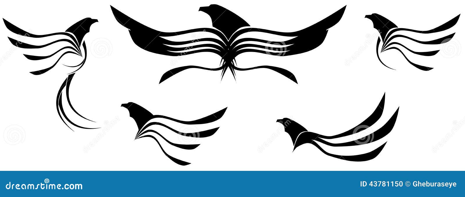 Set of Stylized Eagle Isolated in Black Stock Vector - Illustration of ...