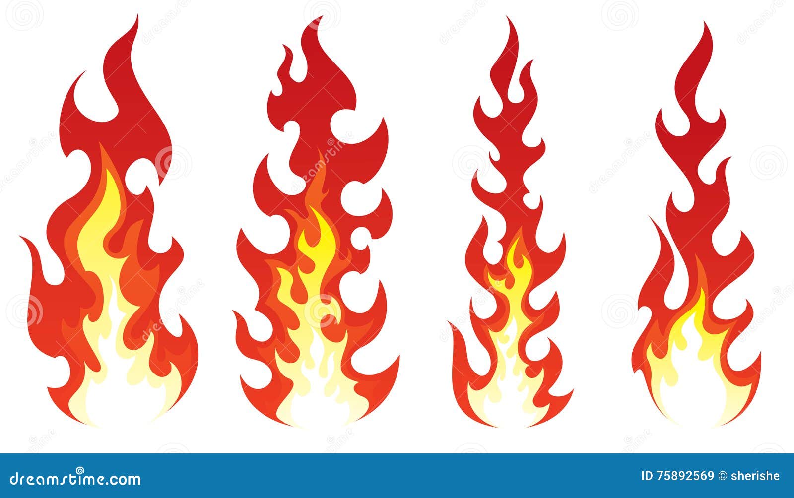 Set of Stylized Fire on White Background Stock Vector - Illustration of ...
