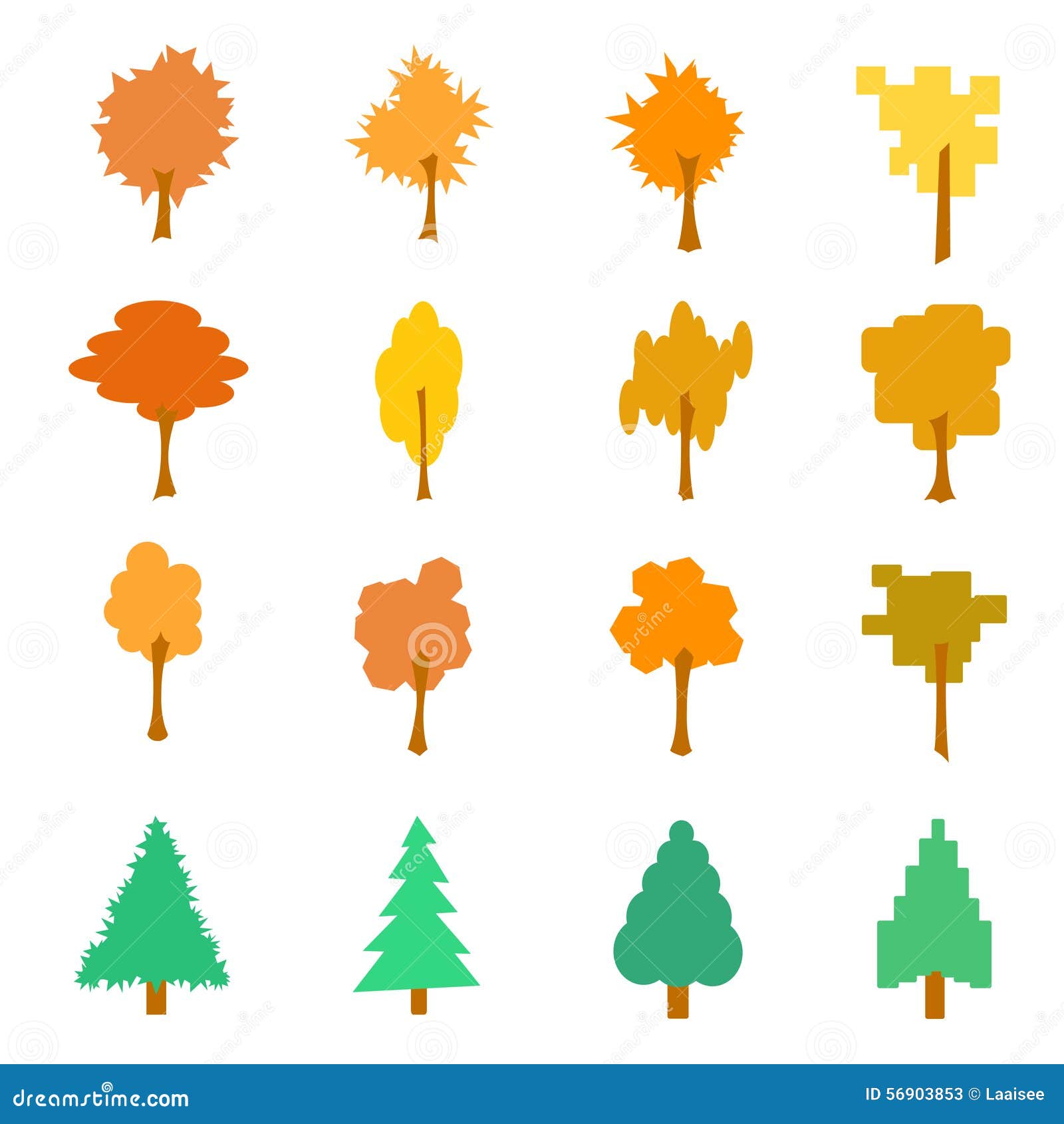 Set of Stylized Flat Autumn Tree Icons, Vector Illustration, Iso Stock ...