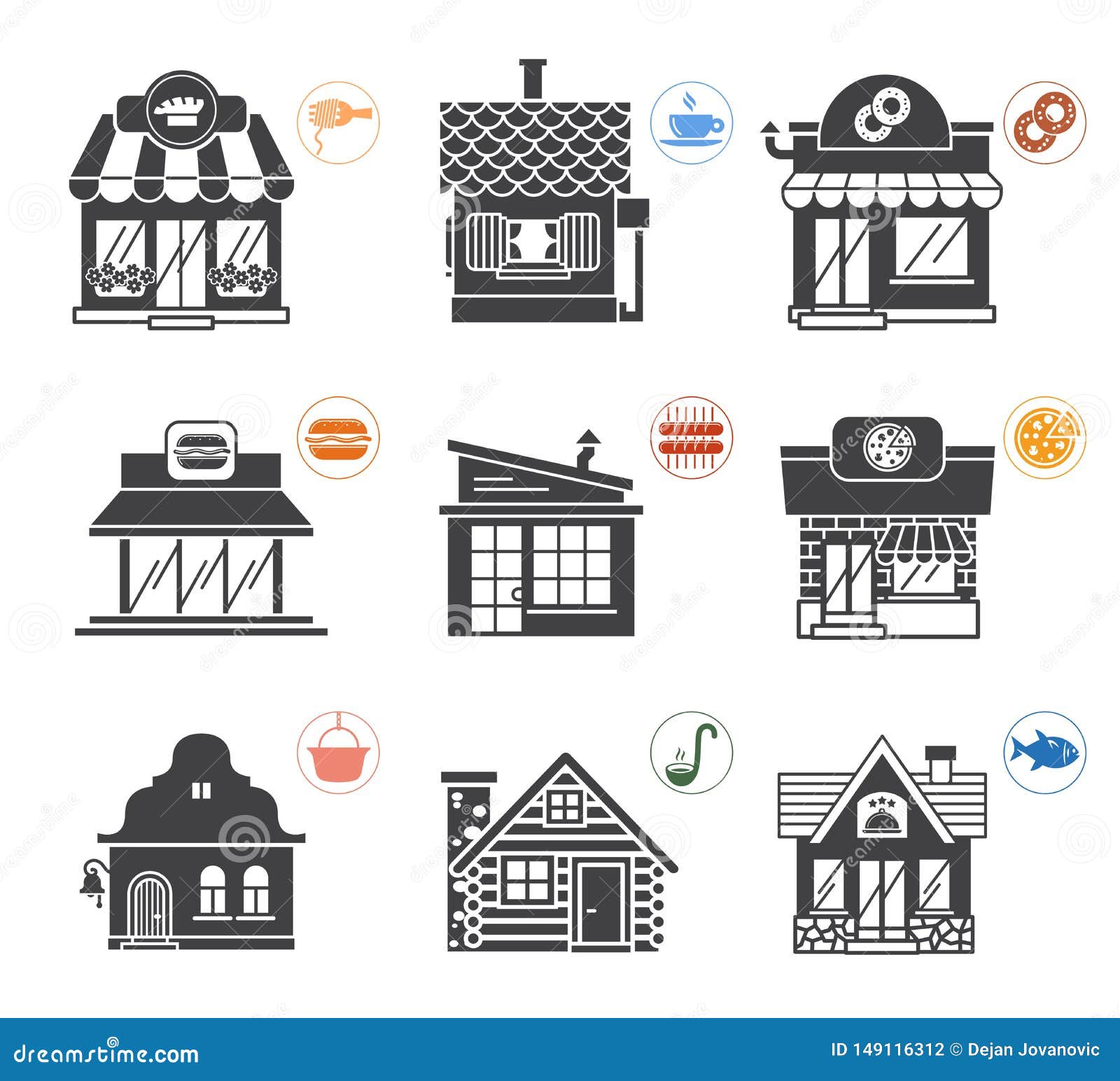 Set of Stylized Illustrations of Restaurant Objects Stock Vector ...