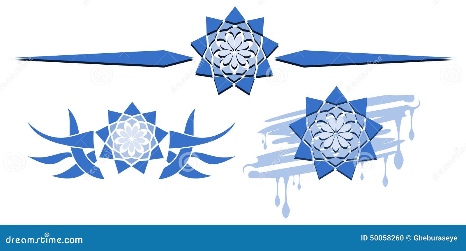 Set of Stylized Logos with Flowers in Blue Isolated Stock Illustration ...