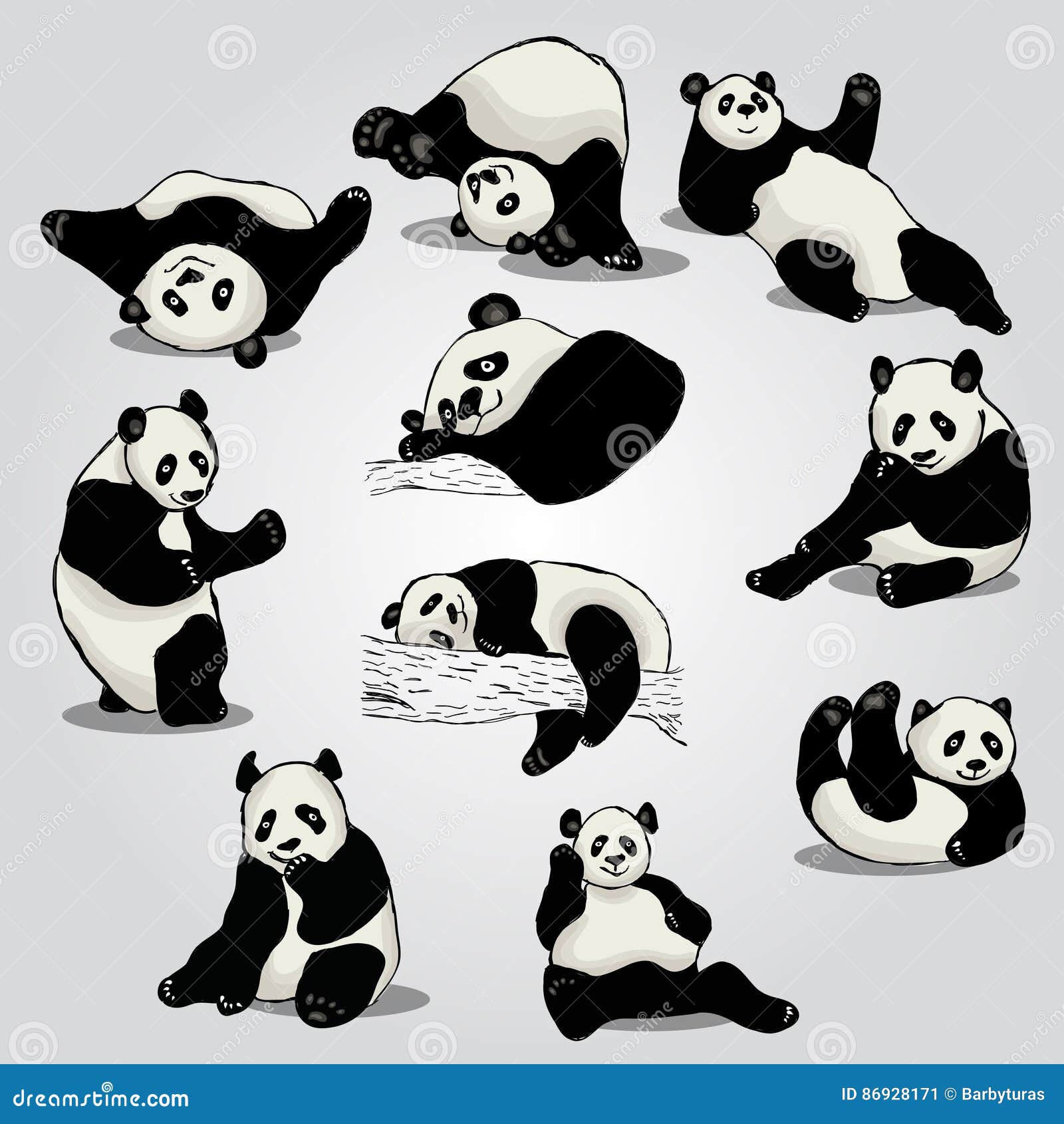 Set of Stylized Pandas in Different Positions Stock Vector ...