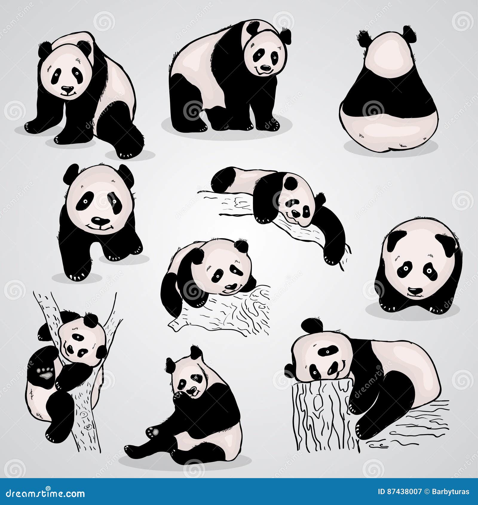 Set of Stylized Pandas in Different Positions Stock Illustration ...