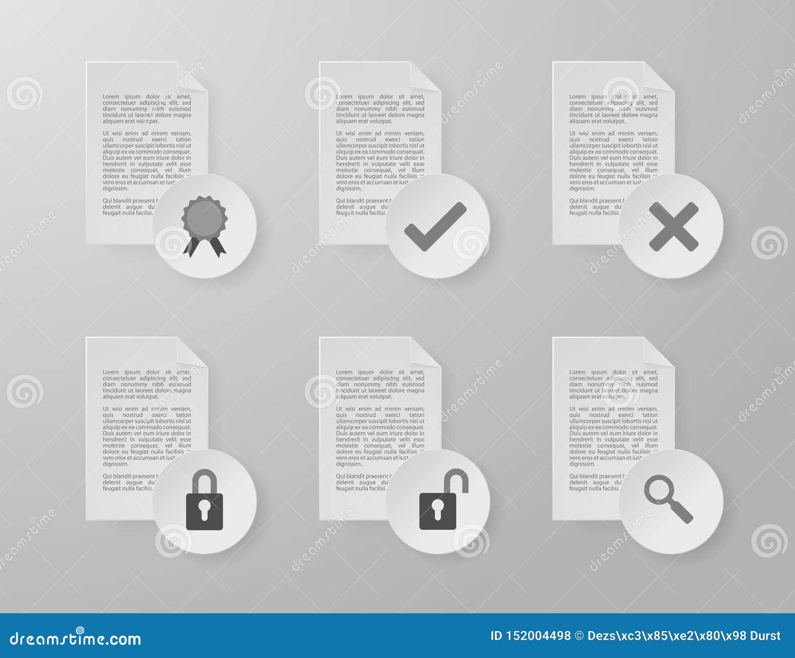 Set of Stylized Paper Documents with Various Symbols Stock Illustration ...