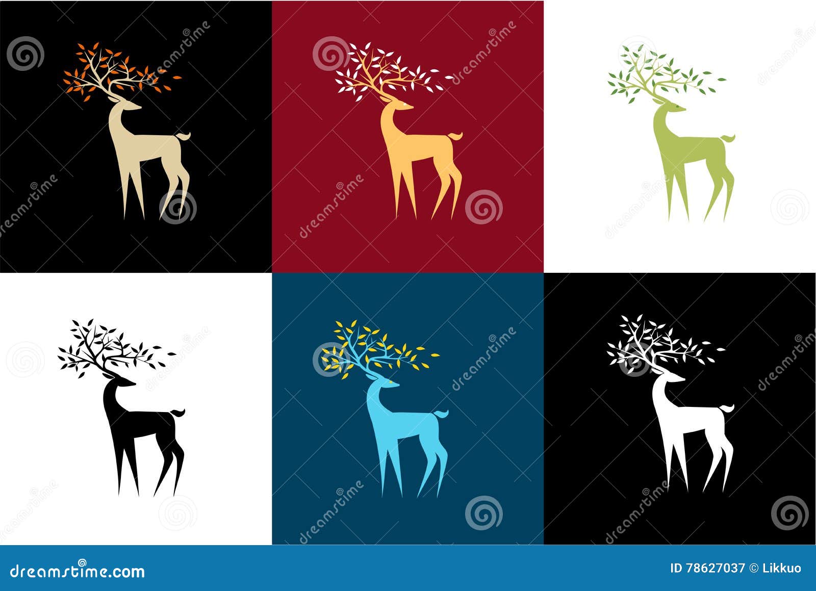 Set of Stylized Reindeer in a Different Color Scheme Stock Vector ...