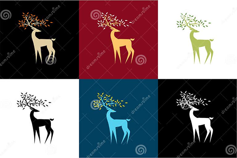 Set of Stylized Reindeer in a Different Color Scheme Stock Vector ...