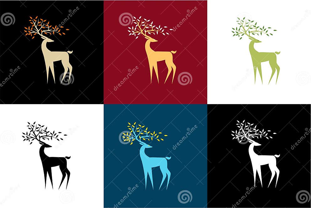 Set of Stylized Reindeer in a Different Color Scheme Stock Vector ...
