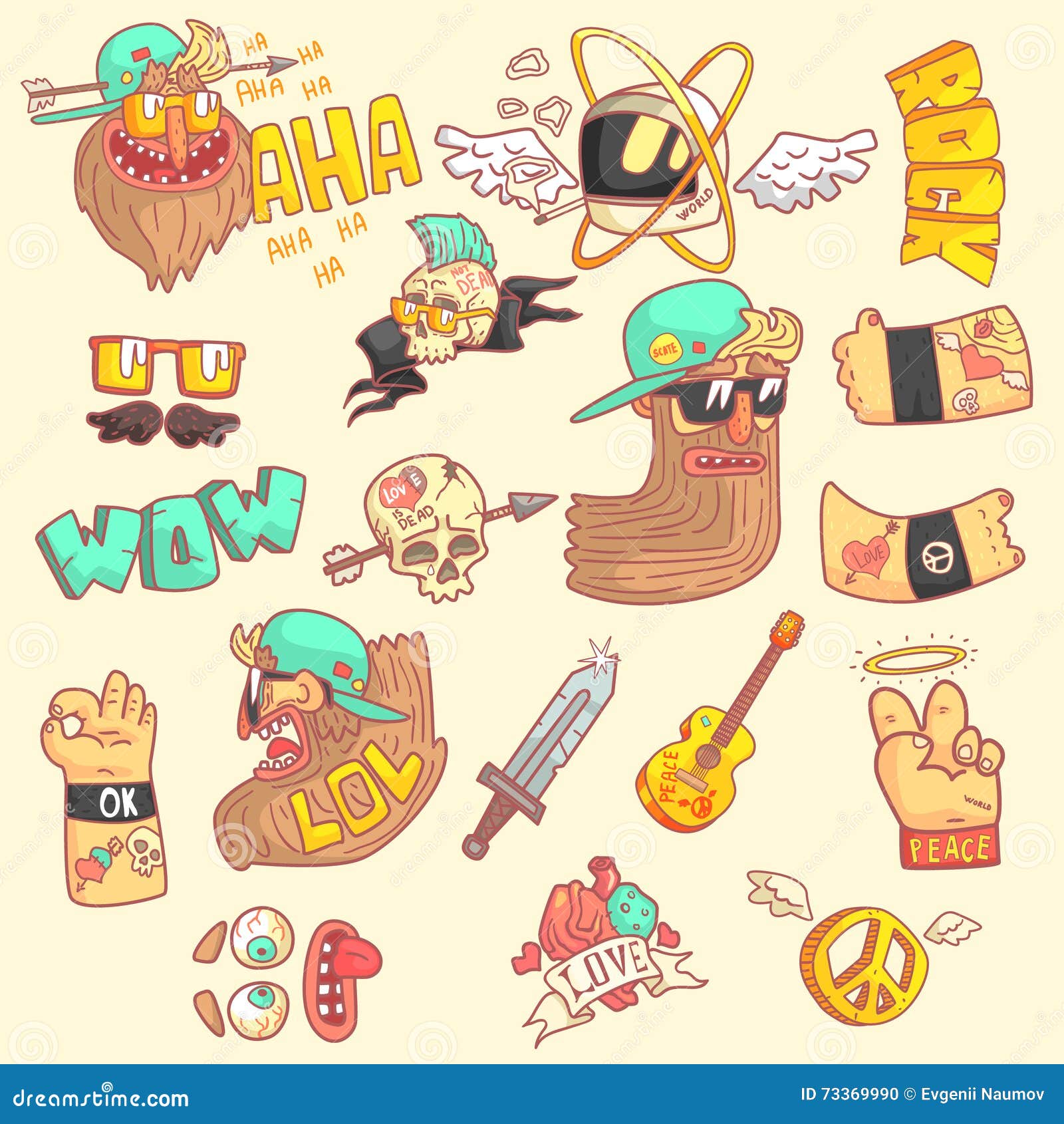 Set of Stylized Rock Themed Stickers Stock Vector - Illustration of ...