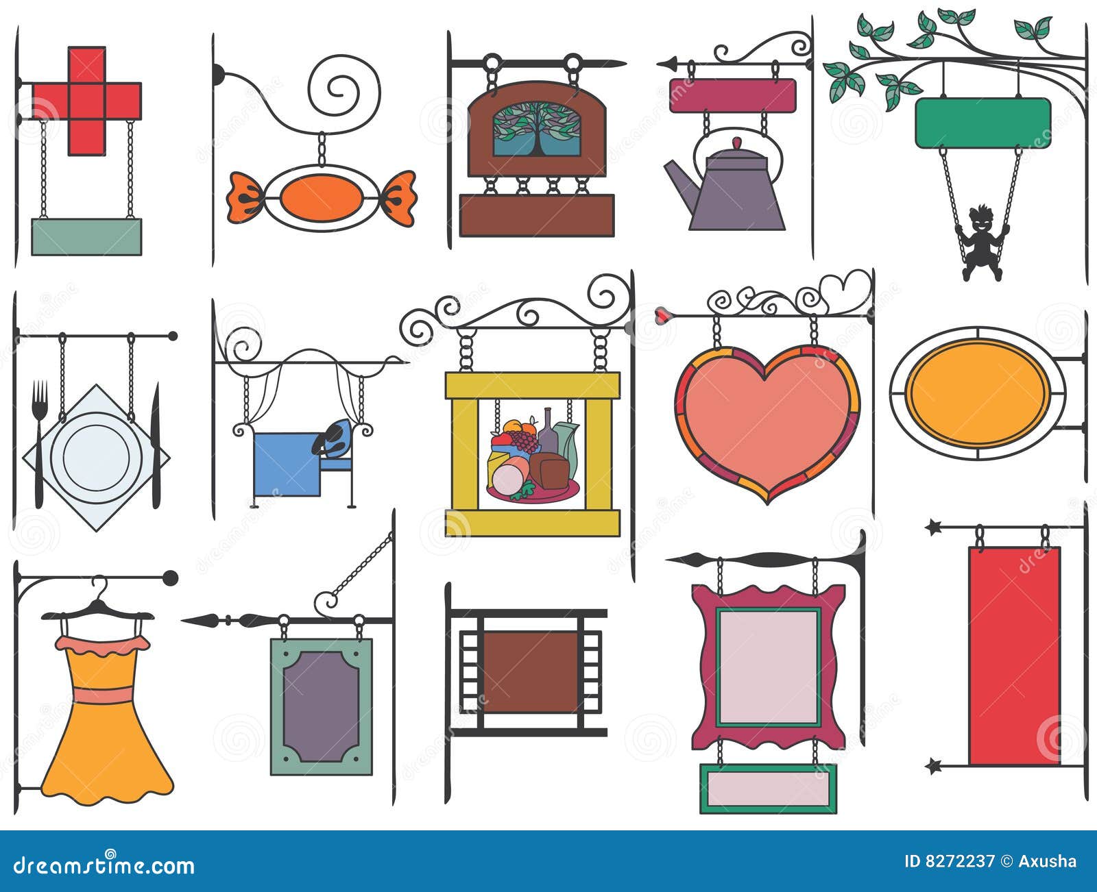 Set of Stylized Signboard in Europe Style Stock Vector - Illustration ...