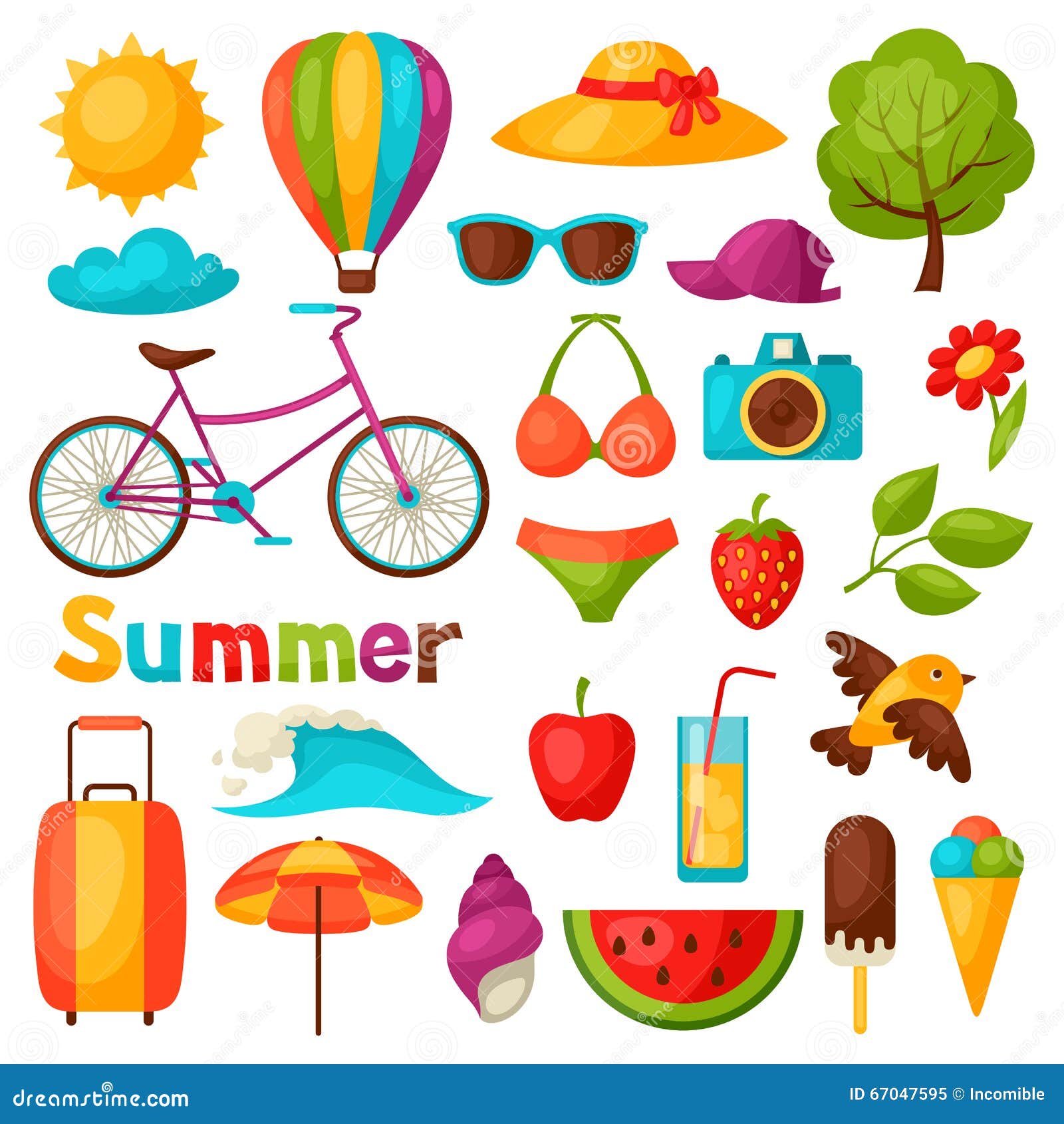 Set of Stylized Summer Objects. Design for Cards, Covers, Brochures and ...