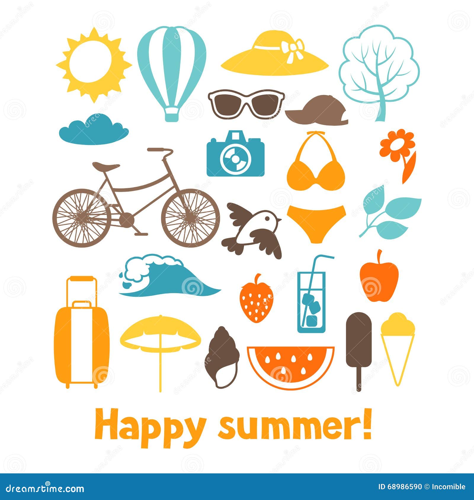 Set of Stylized Summer Objects. Stock Vector - Illustration of journey ...