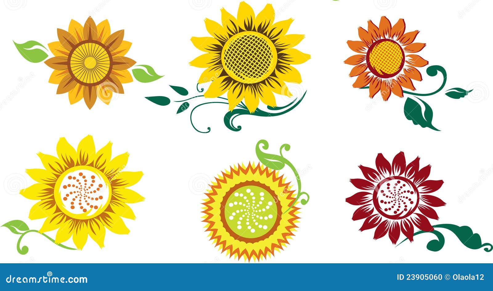 Set of stylized sunflowers stock vector. Illustration of country - 23905060