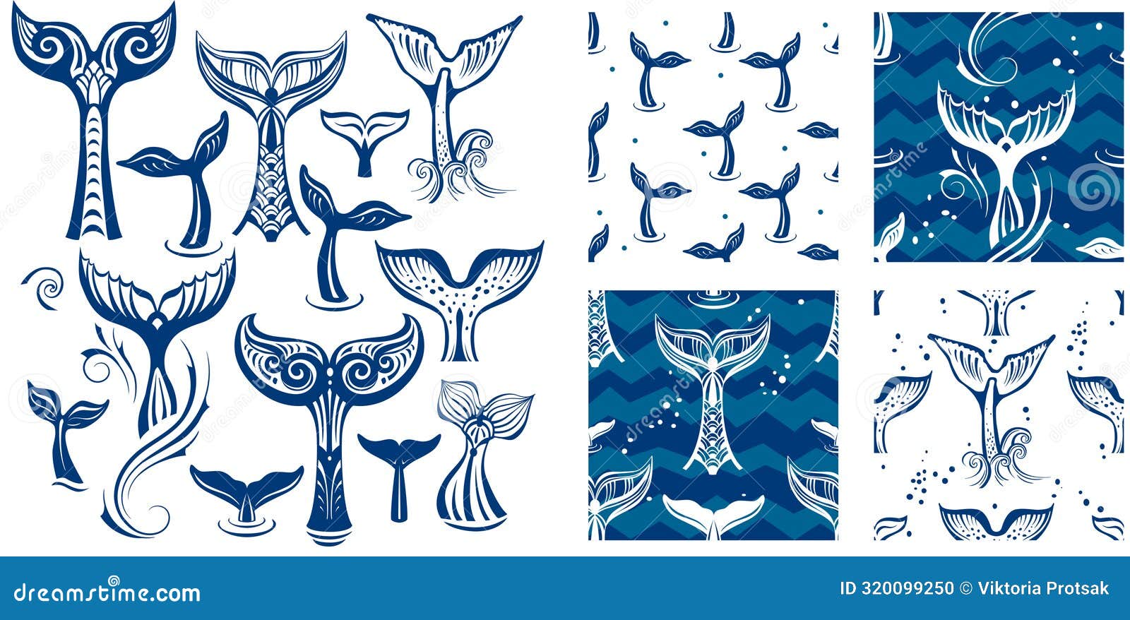 Set of Stylized Tails of a Whale Stock Vector - Illustration of nature ...