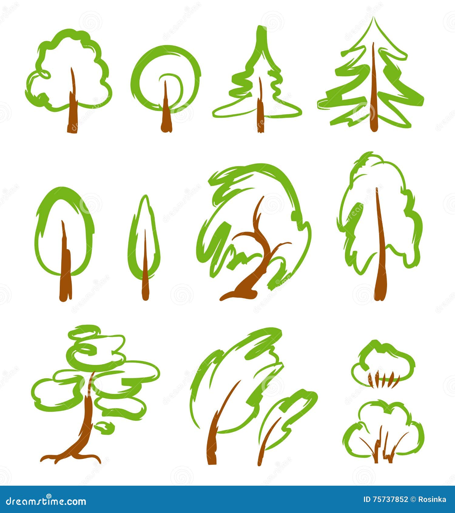 Set of Stylized Vector Trees Stock Vector - Illustration of straight ...