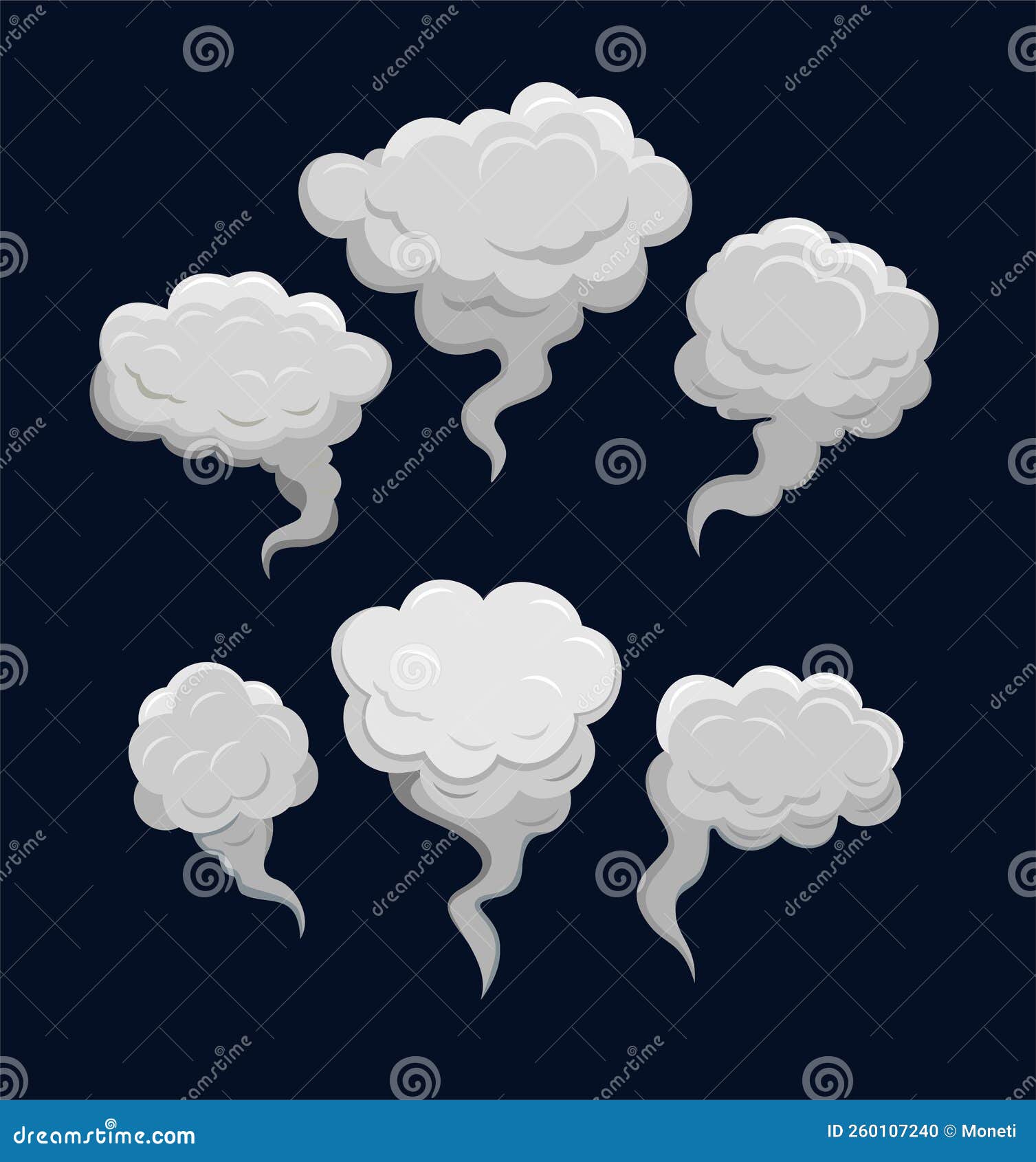 Set of Stylized White Clouds. Cartoon Smoke or Fog Vector Set. Smoke ...
