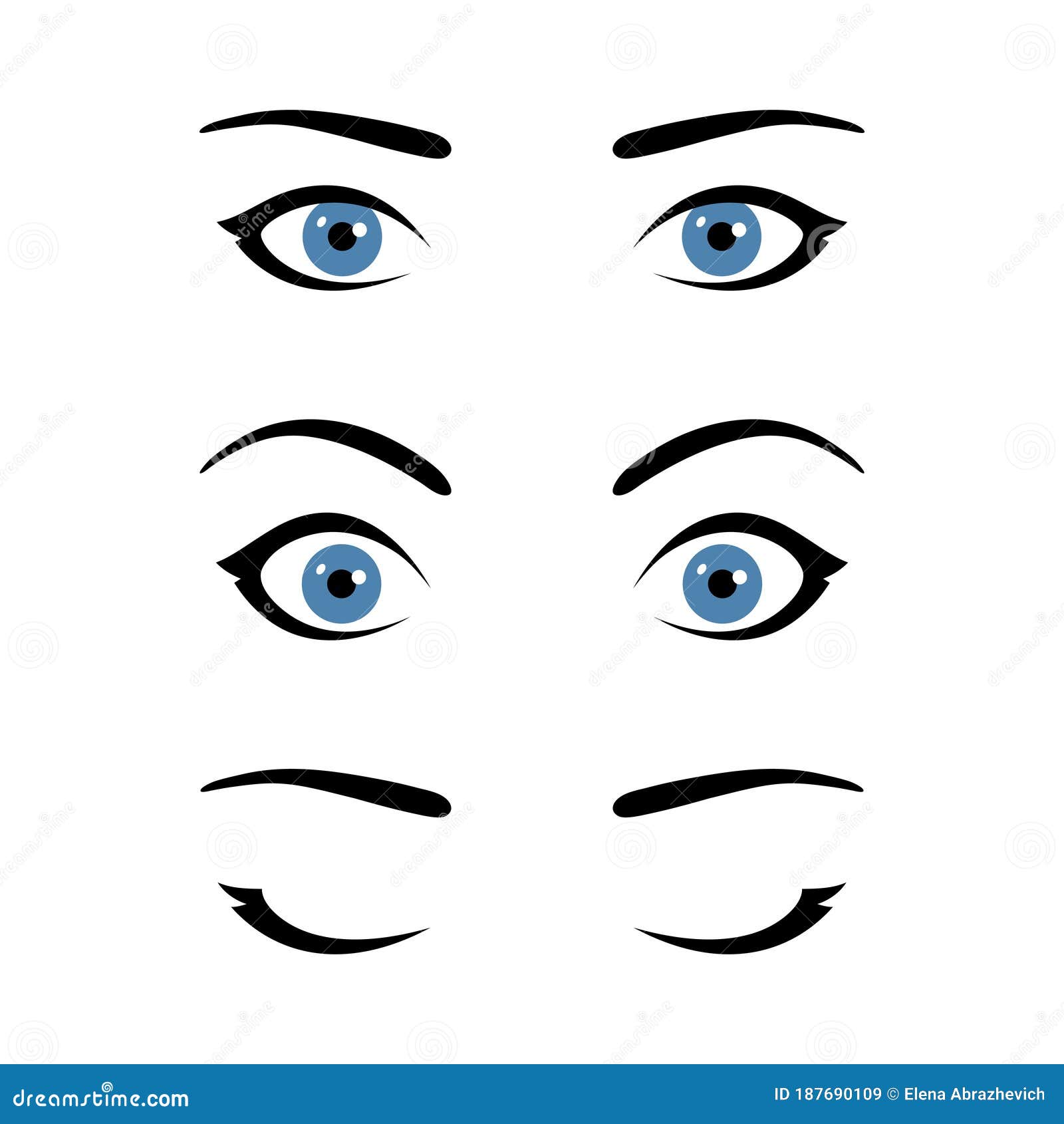 Set of Stylized Woman`s Eyes Expressing Different Emotions Stock Vector ...