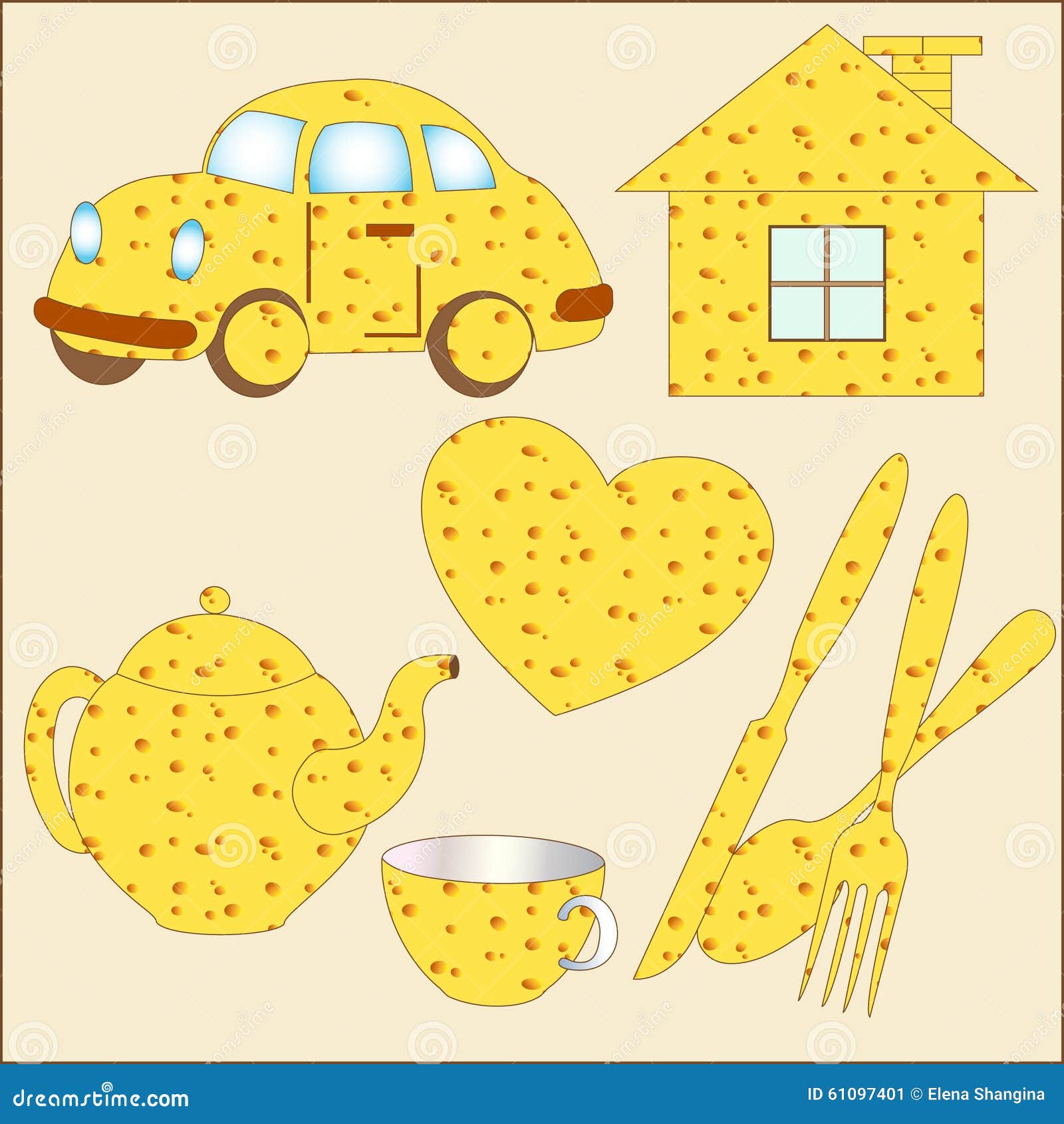 Set of the Subjects Painted Color of Cheese. Stock Vector ...