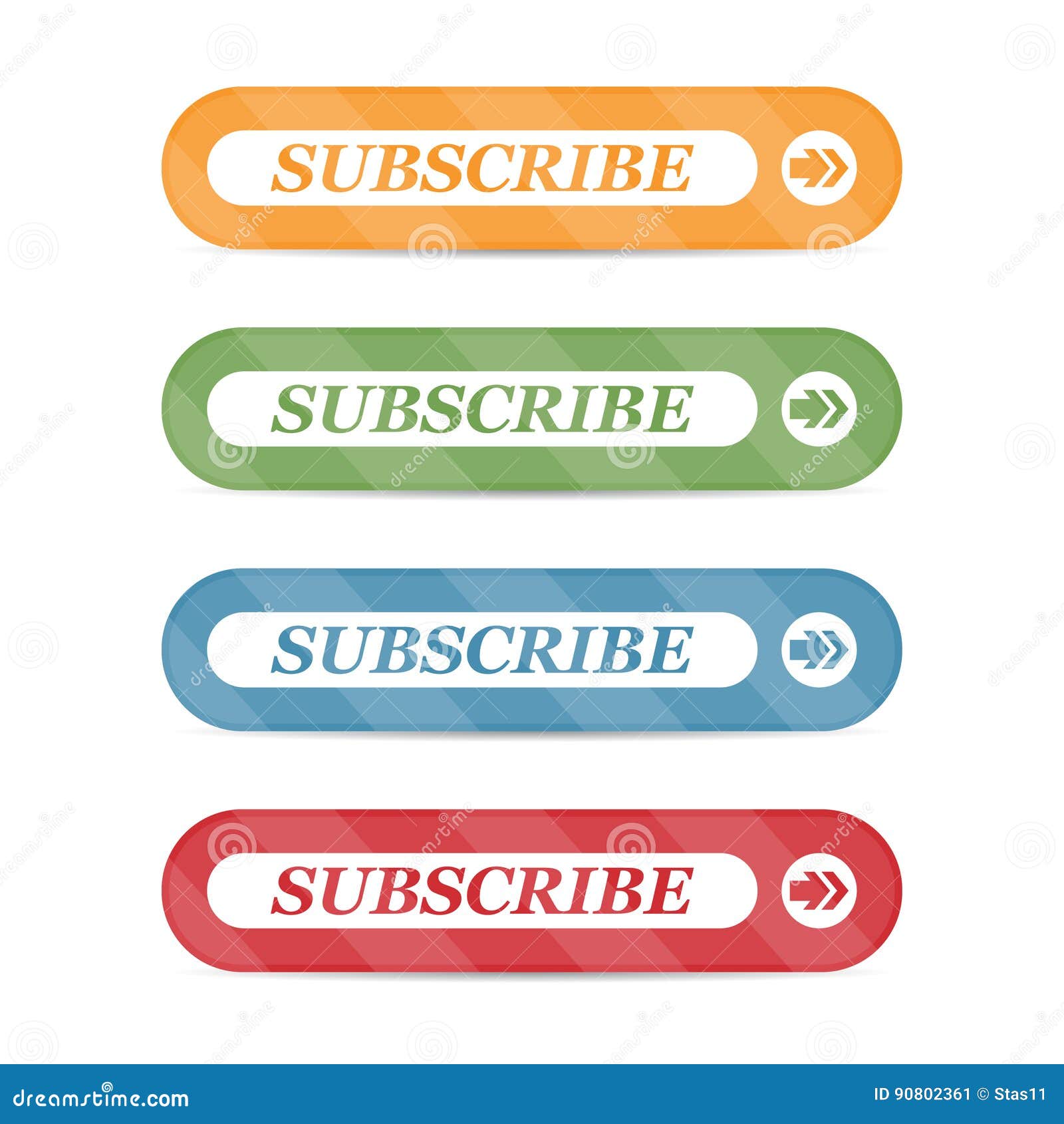 Set of Subscribe Buttons with Shadows on a White Background Stock ...