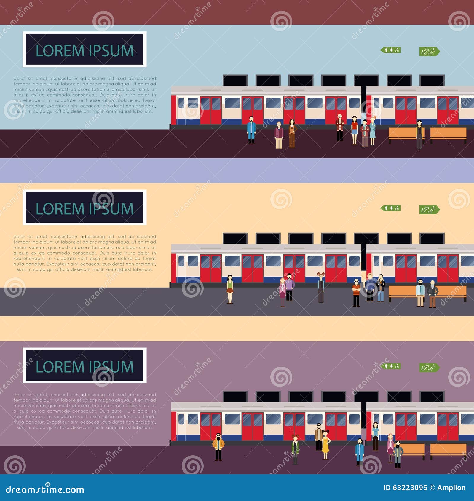 Set of Subway Train Banners Stock Vector - Illustration of mobile ...