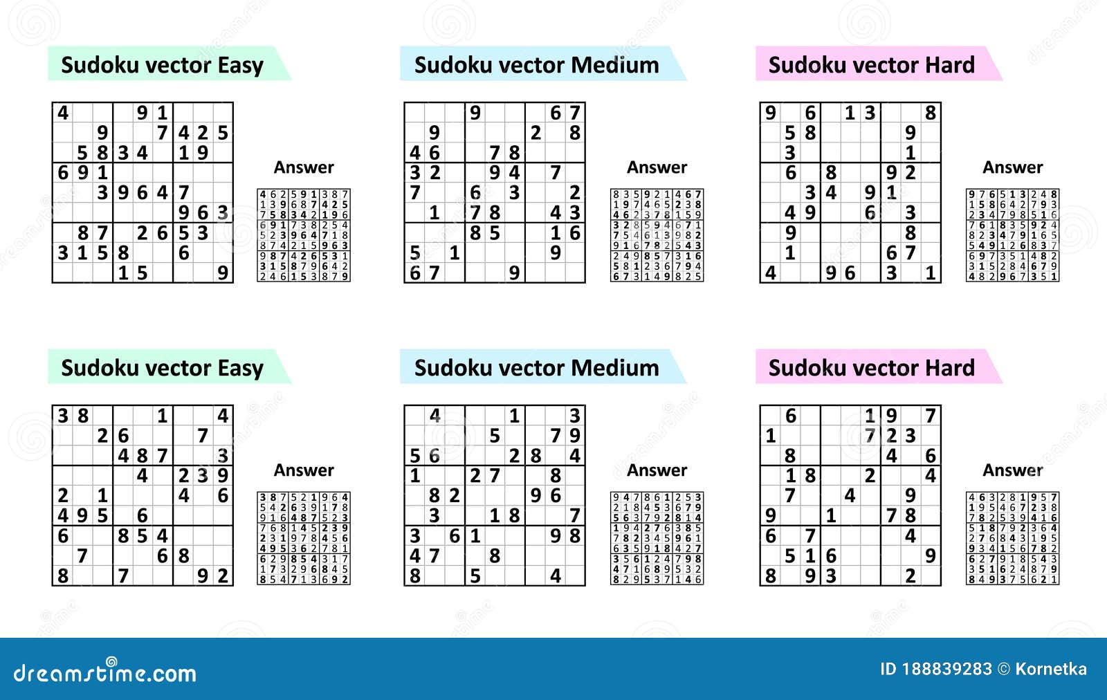 Set Sudoku Game with Answers. Different Complexity Stock Vector - Illustration of math, object ...