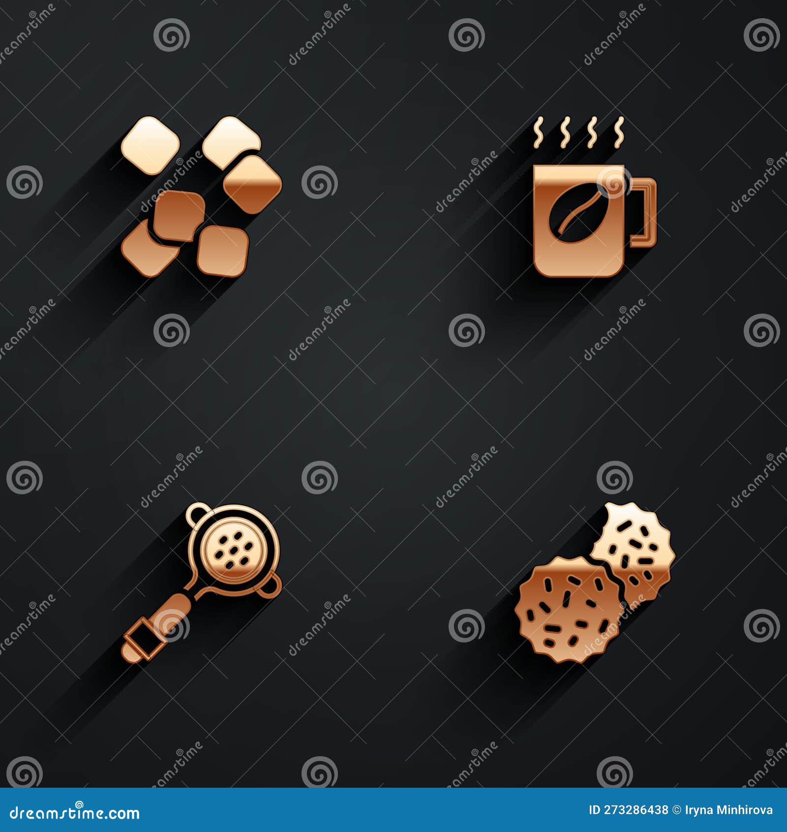 Set Sugar Cubes, Coffee Cup, Filter Holder and Cookie or Biscuit Icon ...