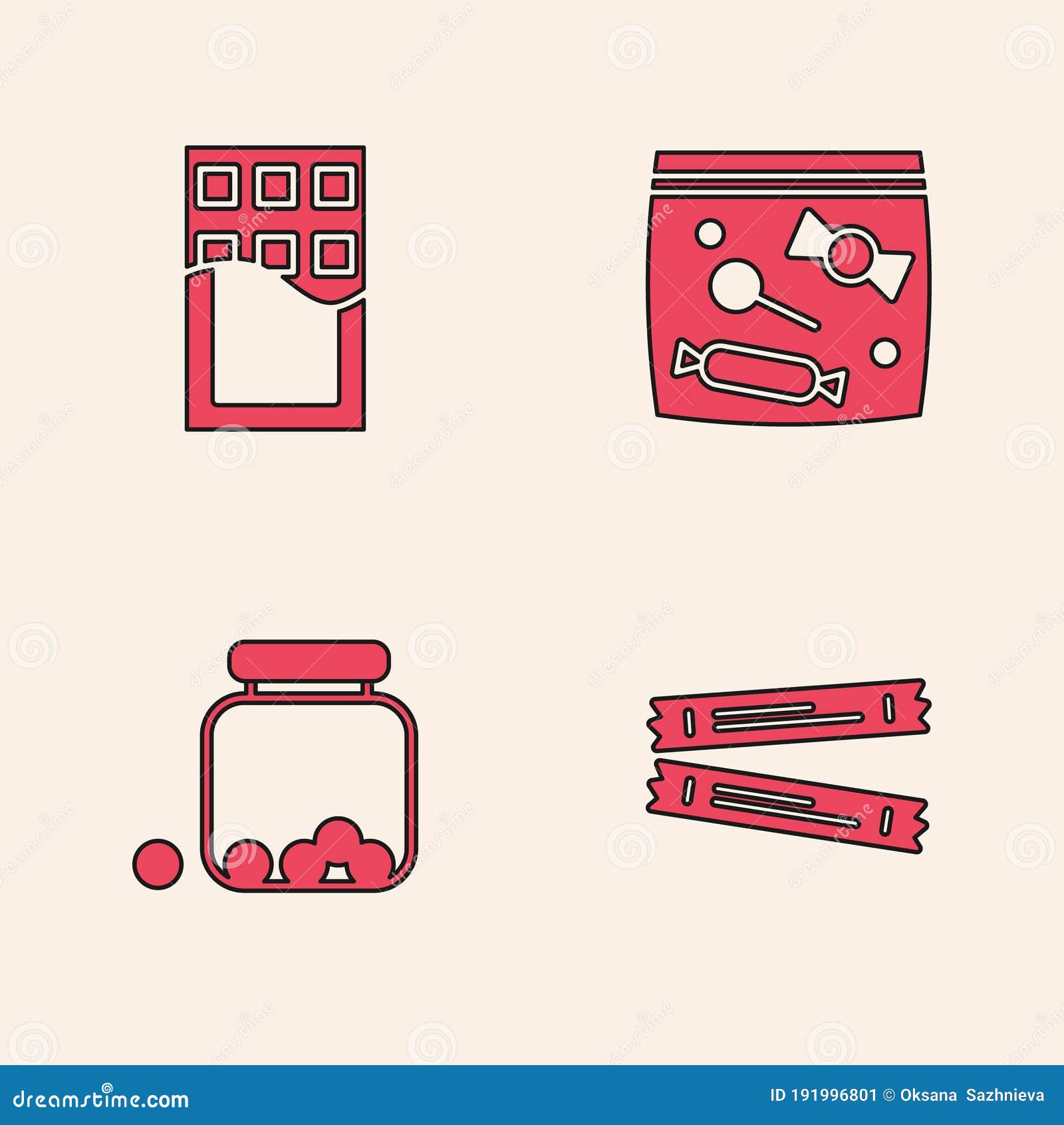 Set Sugar Stick Packets, Chocolate Bar, Candy Packaging for Sweets and ...