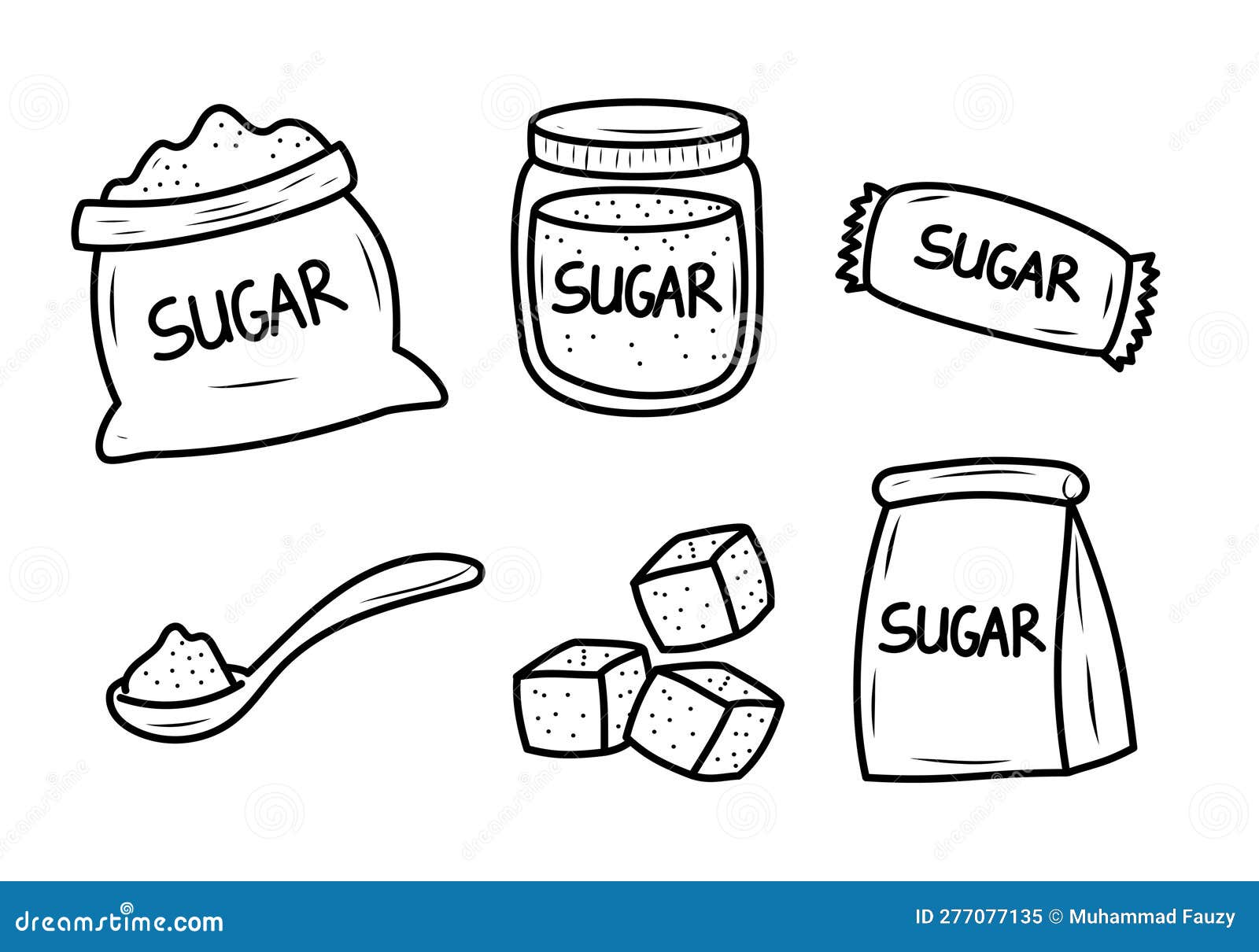 Set of Sugar Vector Illustrations in Cute Hand-drawn Style Stock Vector ...
