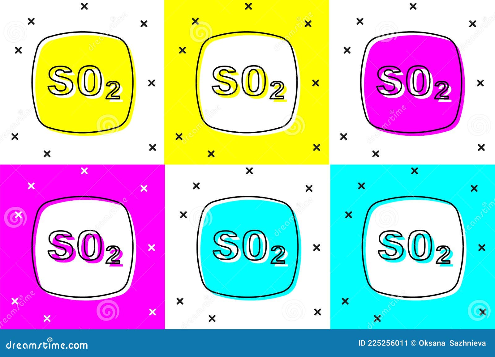 Set Sulfur Dioxide SO2 Gas Molecule Icon Isolated on Color Background ...