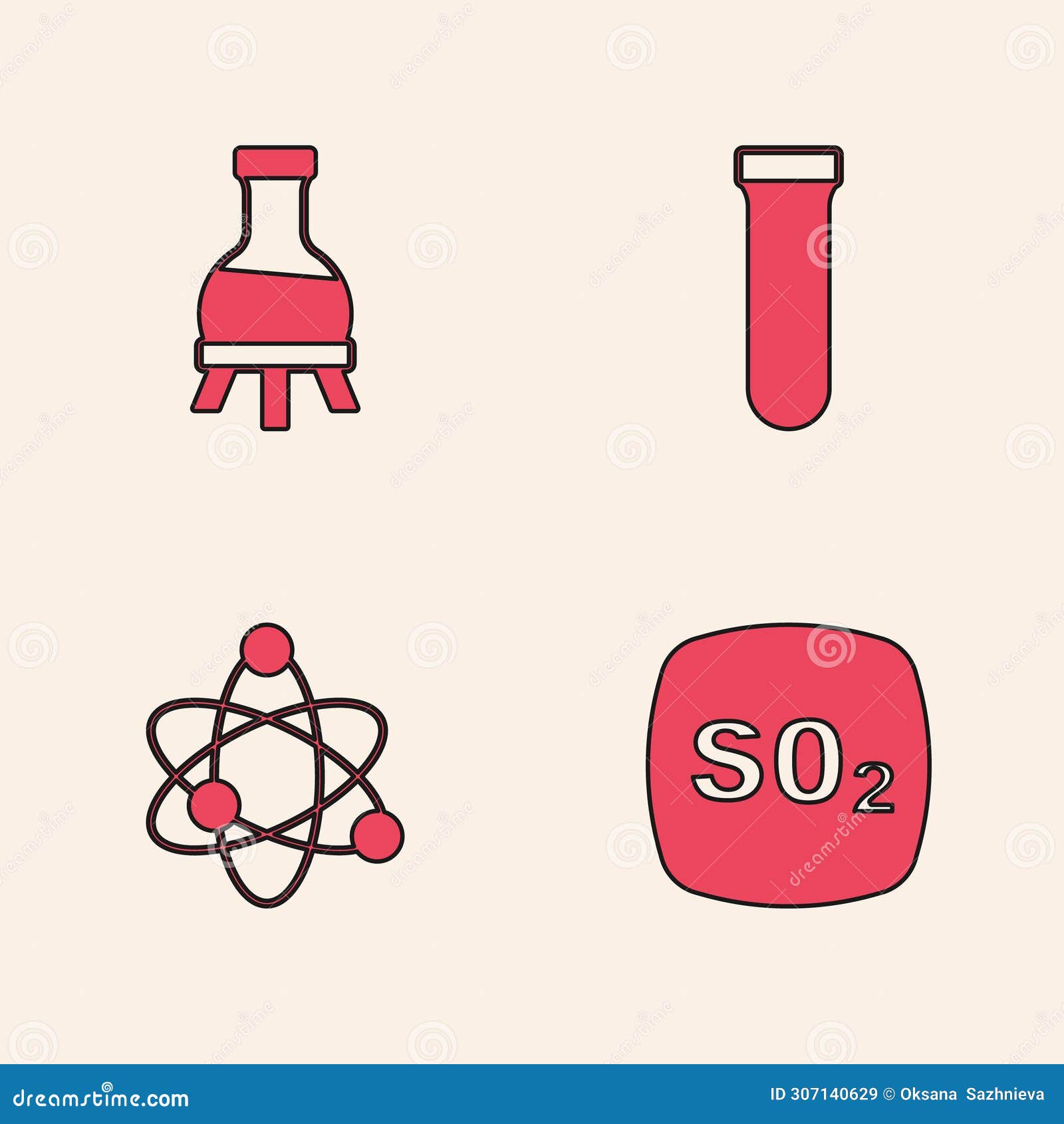 Set Sulfur Dioxide SO2, Test Tube, and Atom Icon. Vector Stock Vector ...