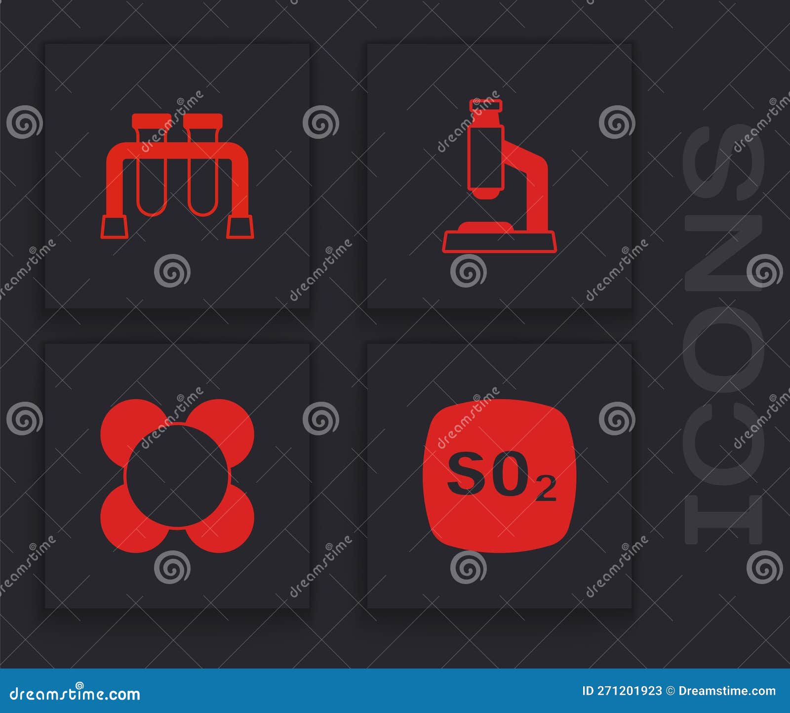 Set Sulfur Dioxide SO2, Test Tube, Microscope and Molecule Icon. Vector ...