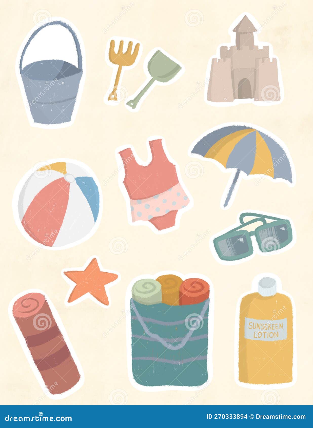 A Set of Summer Beach Day Stickers and Graphics Elements Stock ...
