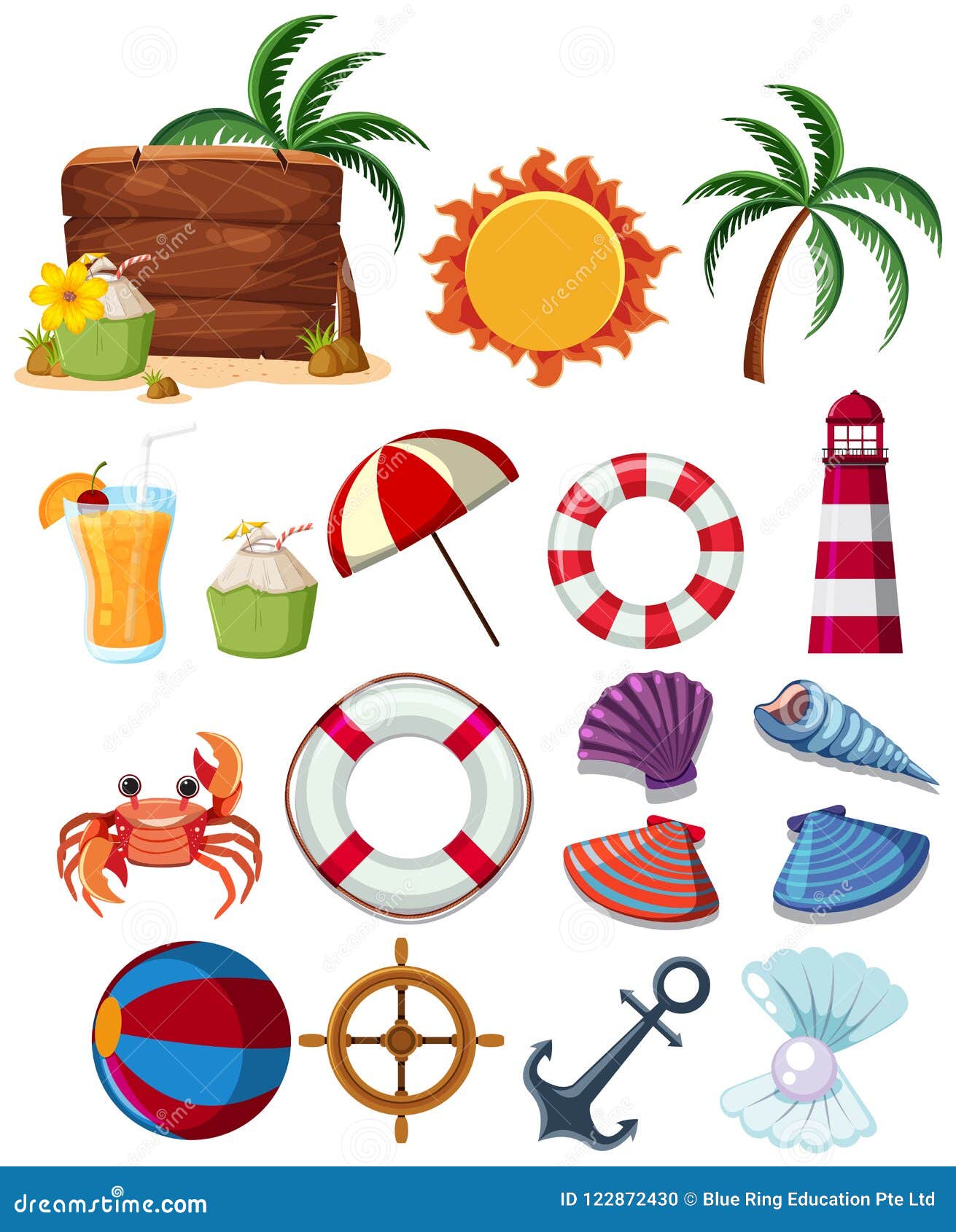 A Set of Summer Beach Elements Stock Vector - Illustration of ...