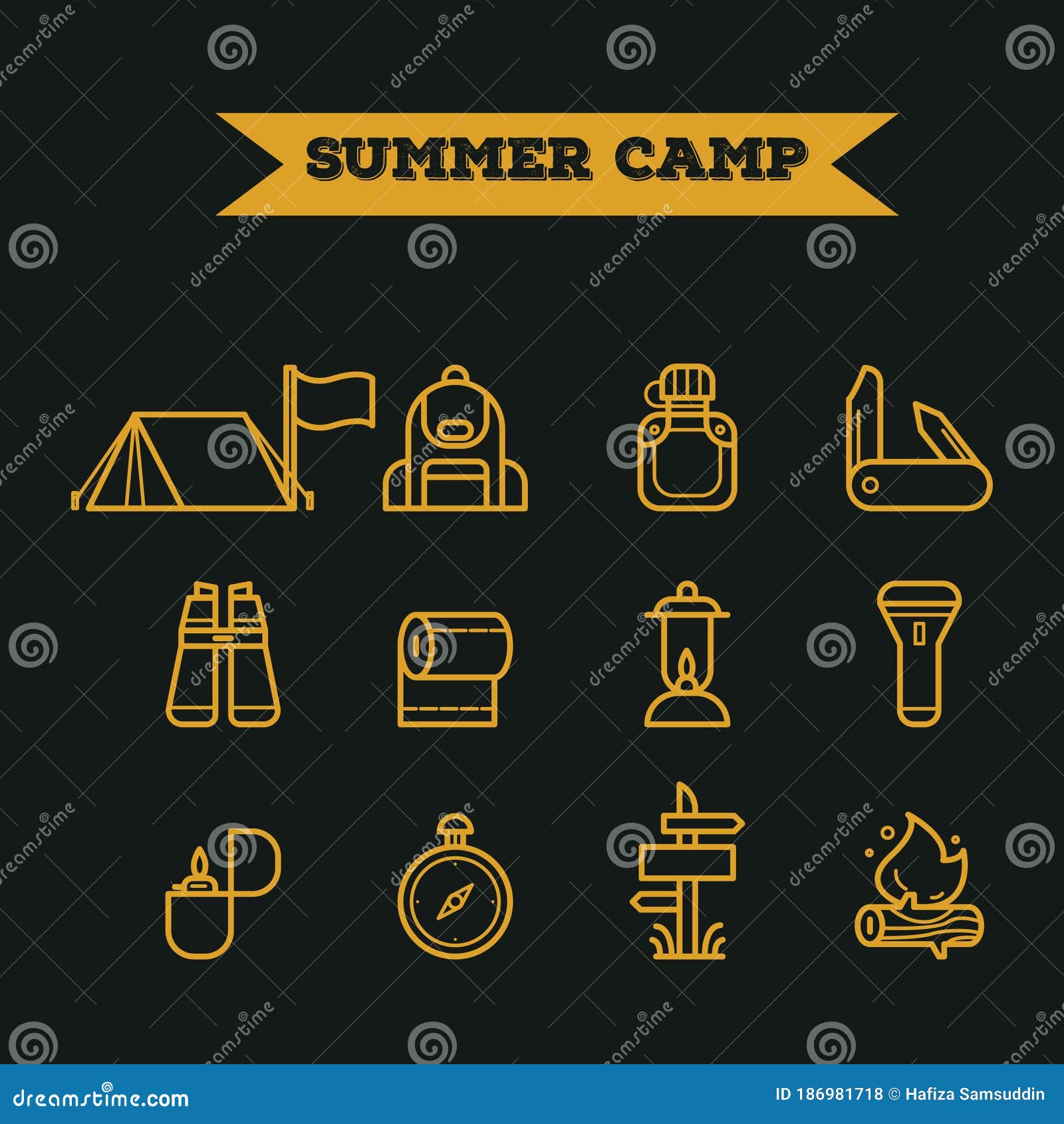 Set of Summer Camp Icons. Vector Illustration Decorative Design Stock ...