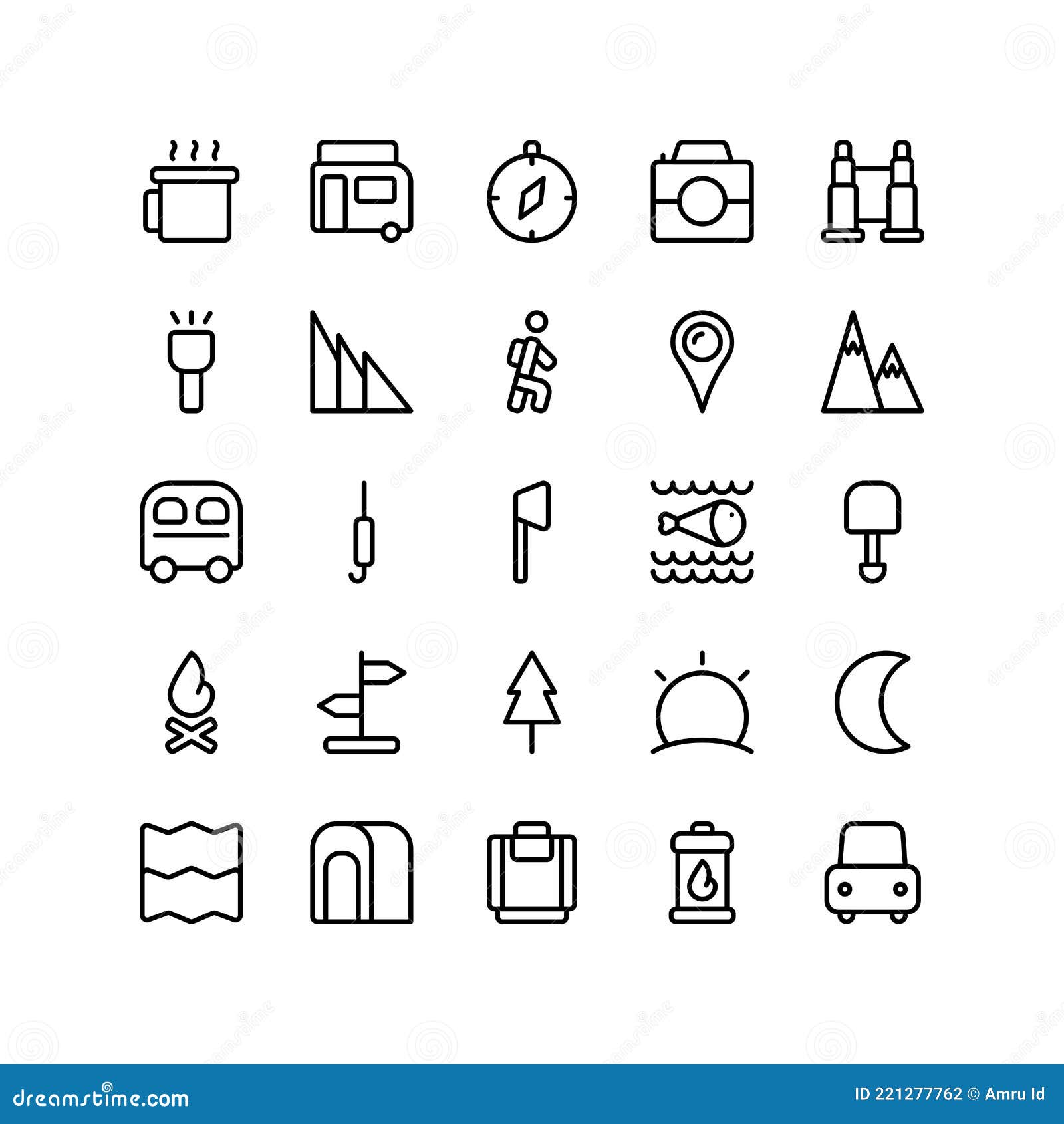 Set of Summer Camp Outline Style Icon and Illustratio Stock Vector ...