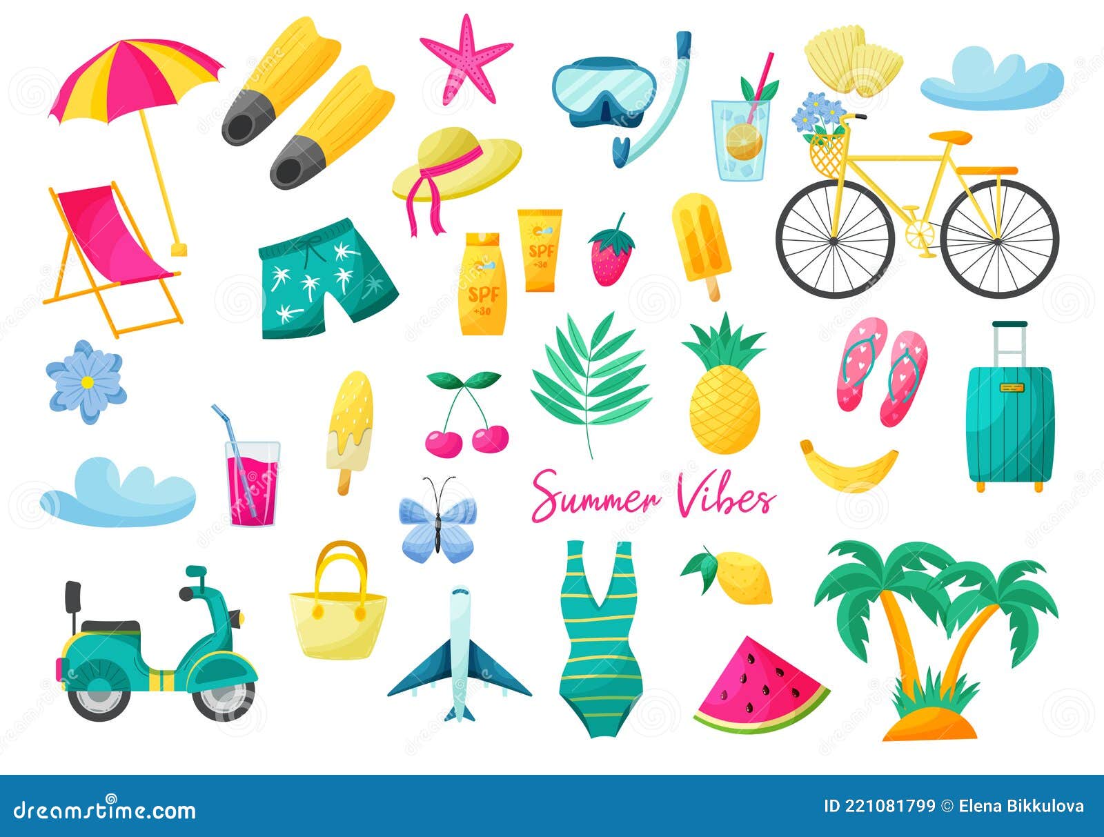 Set of Summer Elements in Hand Drawn Style. Stock Vector - Illustration ...
