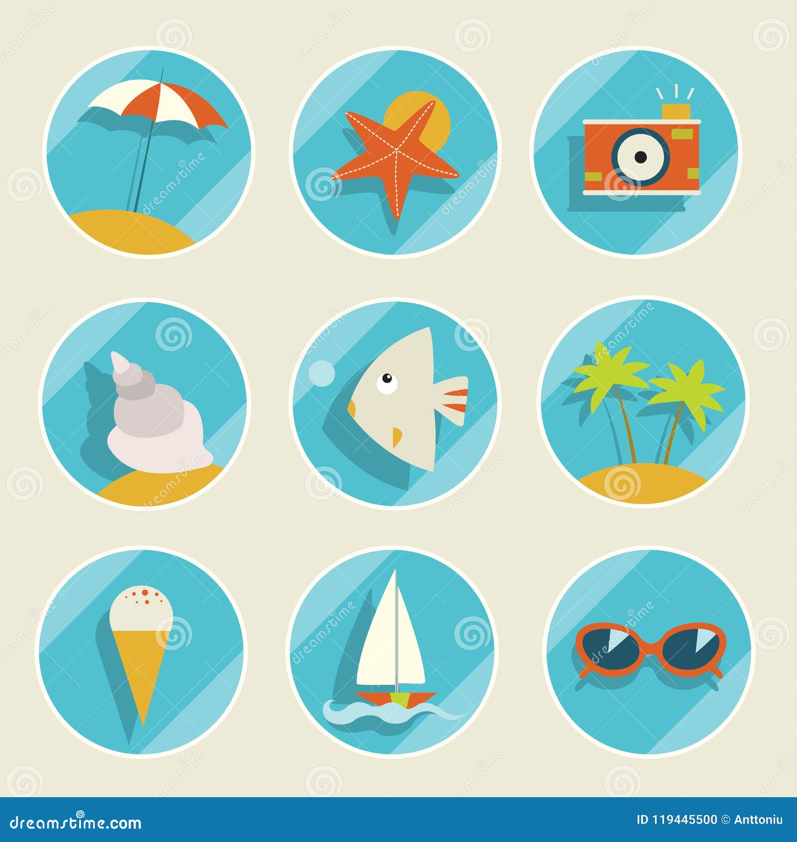 Set of summer elements stock vector. Illustration of starfish - 119445500