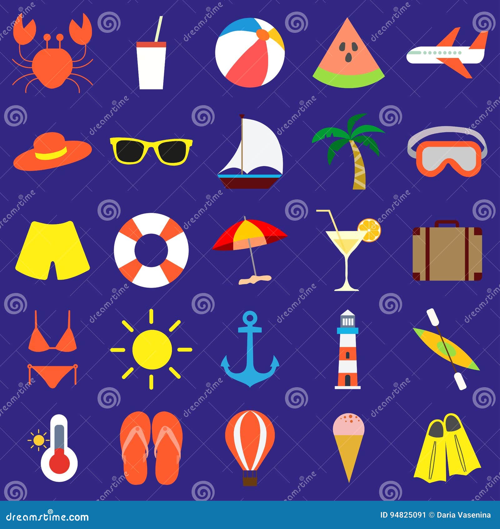 Set of Summer Elements. Vector Illustration Stock Vector - Illustration ...