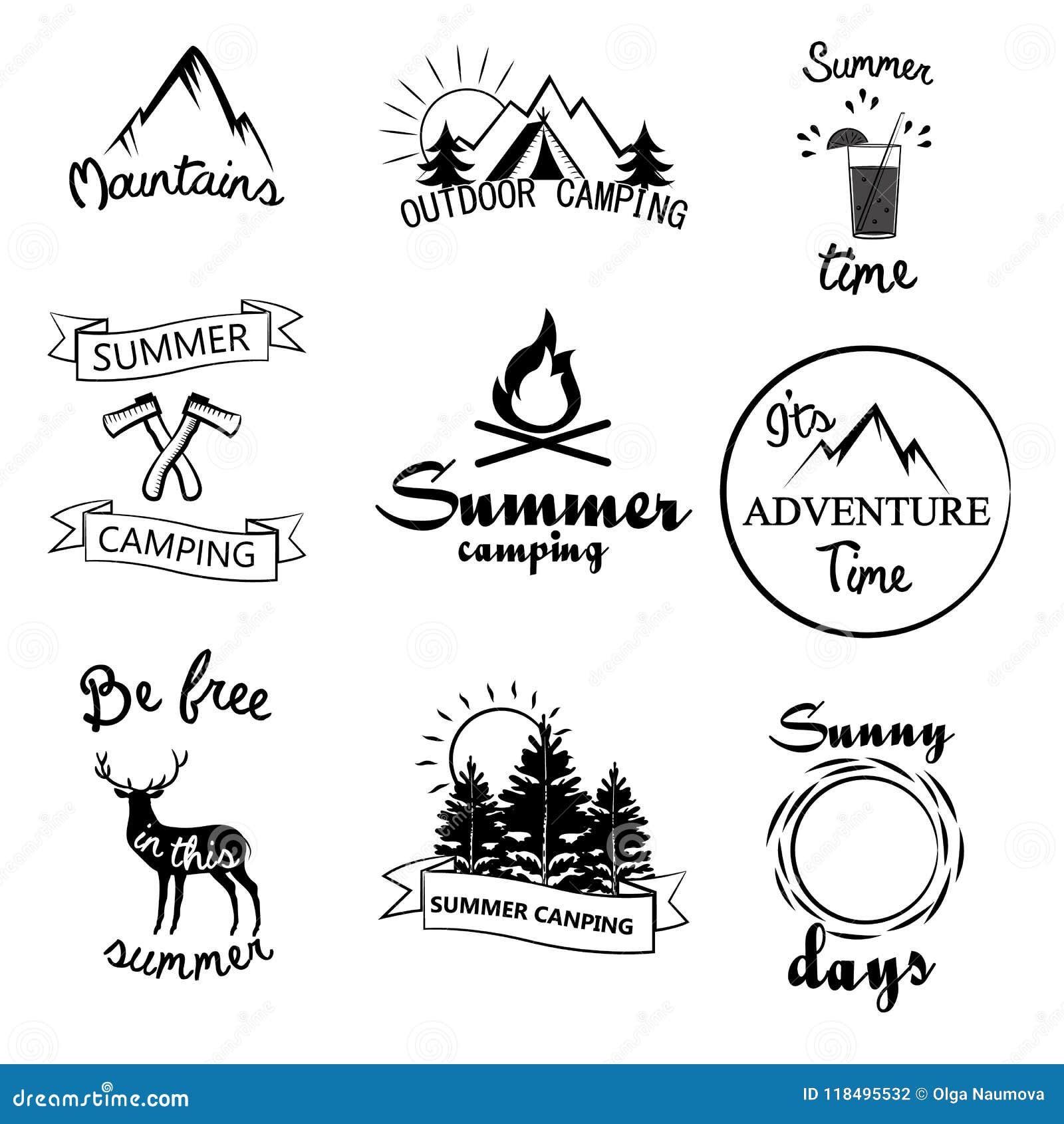 Set of Summer Emblems and Design Elements Stock Vector - Illustration ...