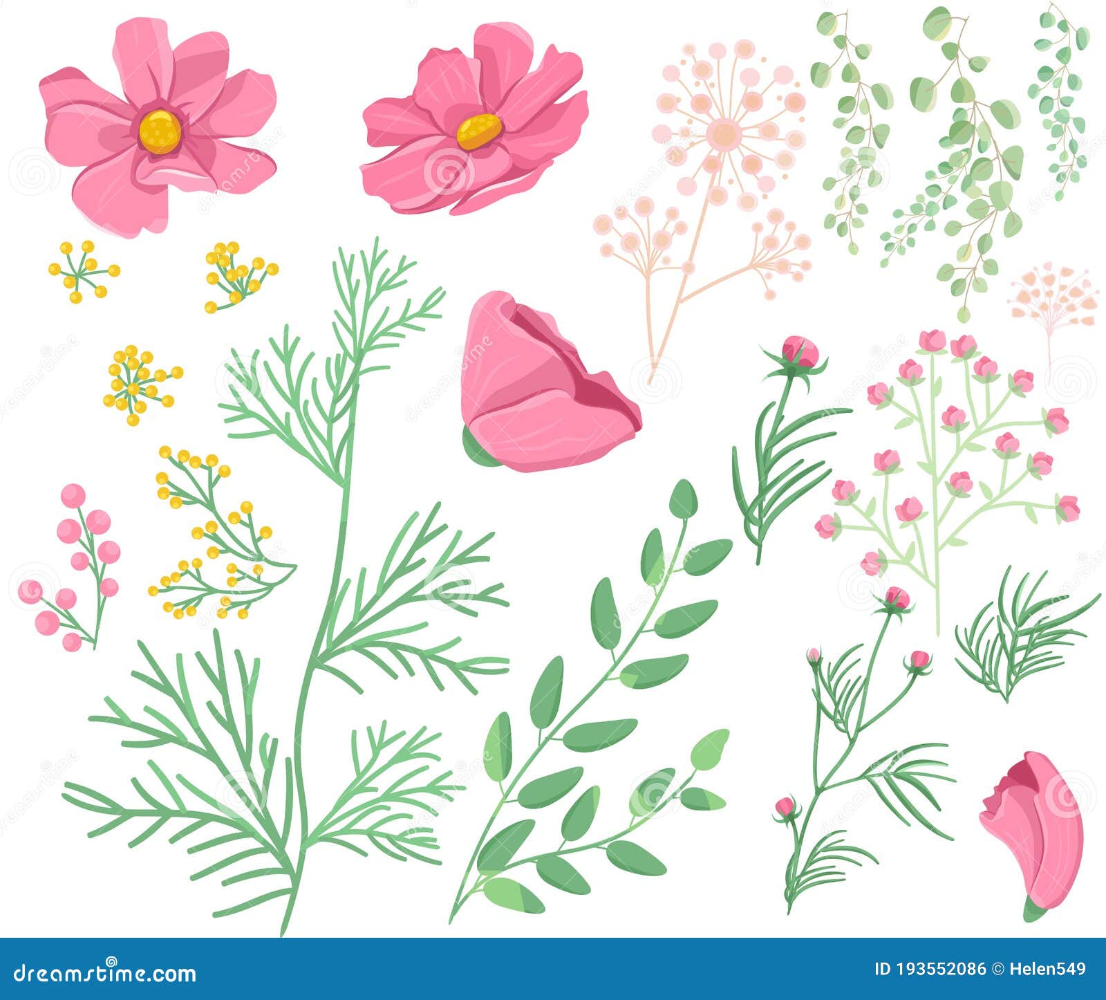 Set of Summer Flowers Natural Art Vector Stock Illustration ...