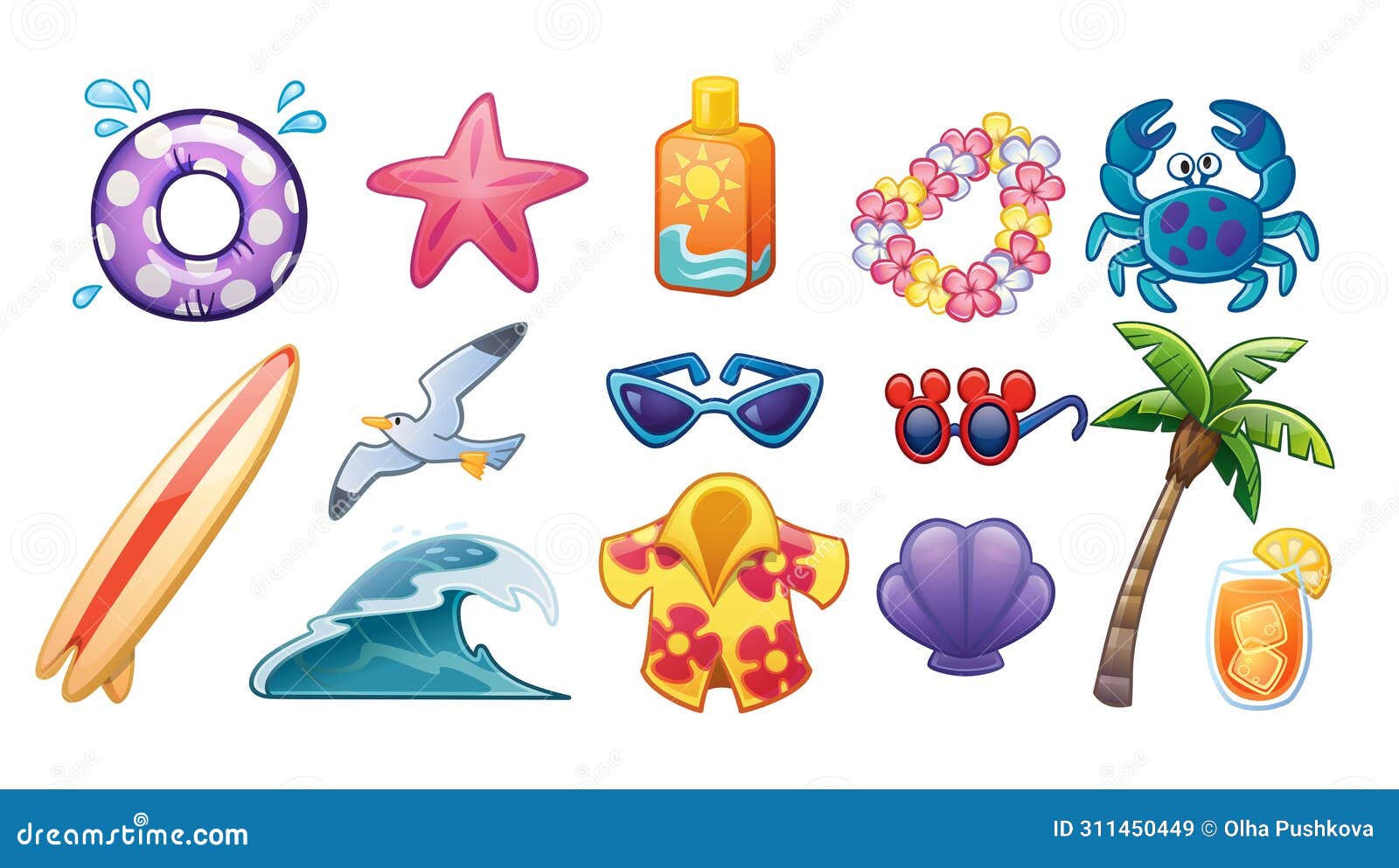 Set of Summer Icons. Vacation Icons. Icon Vector. 2D Illustrations. Set ...