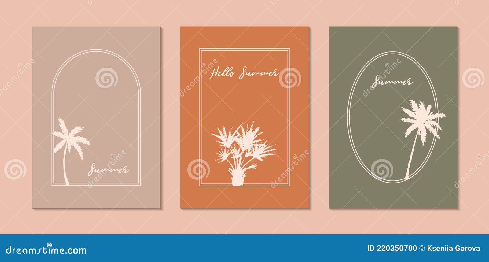 Set of Summer Modern Designs with Hand Drawn Palm Trees. Vector ...