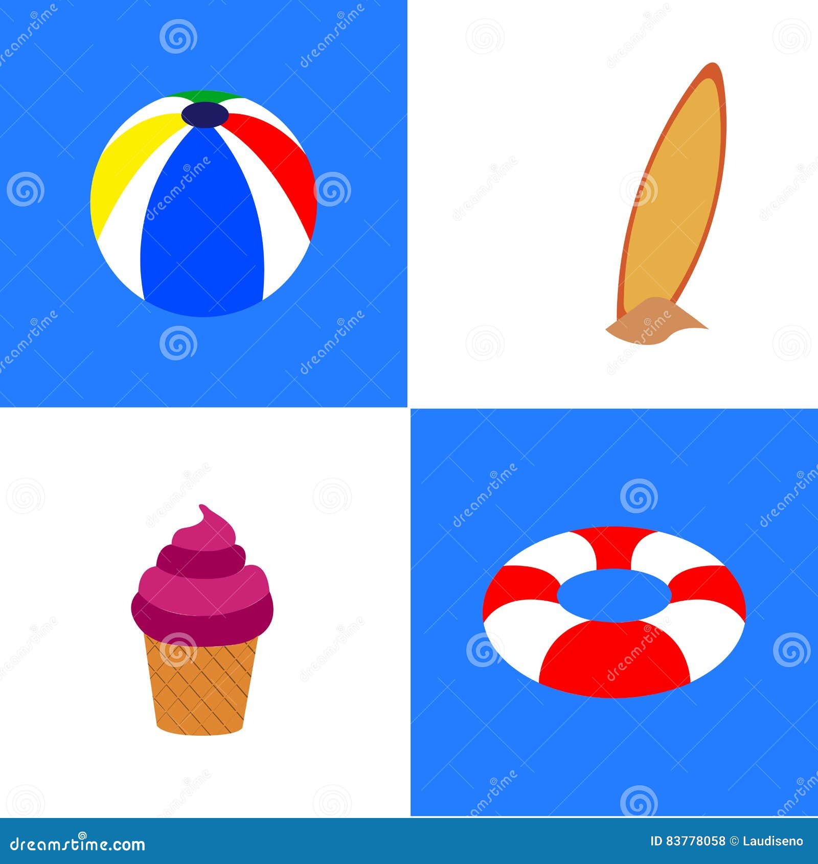 Set of summer objects stock vector. Illustration of surf - 83778058