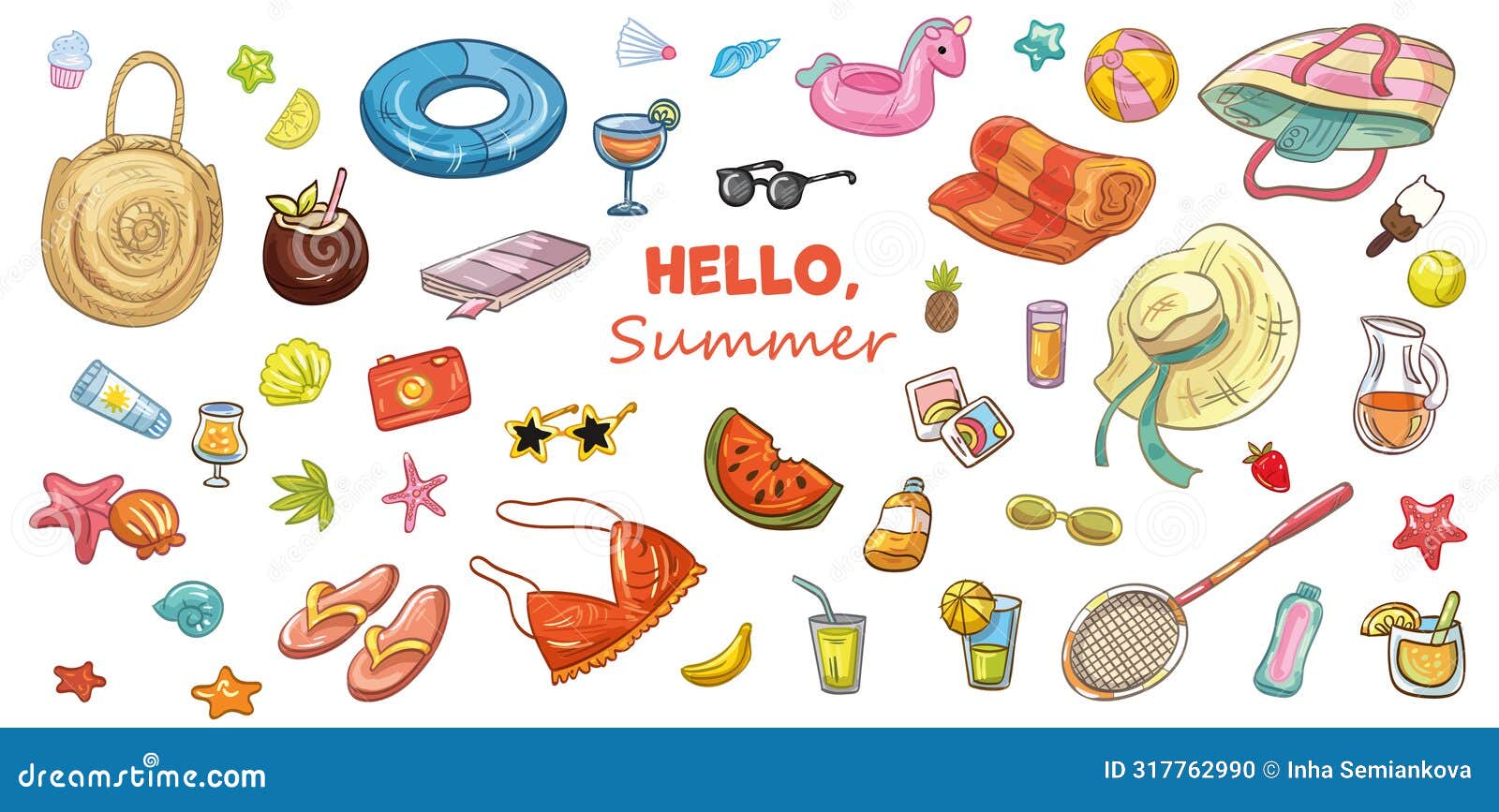 Set Summer and Relax on Beach Things Stock Vector - Illustration of ...