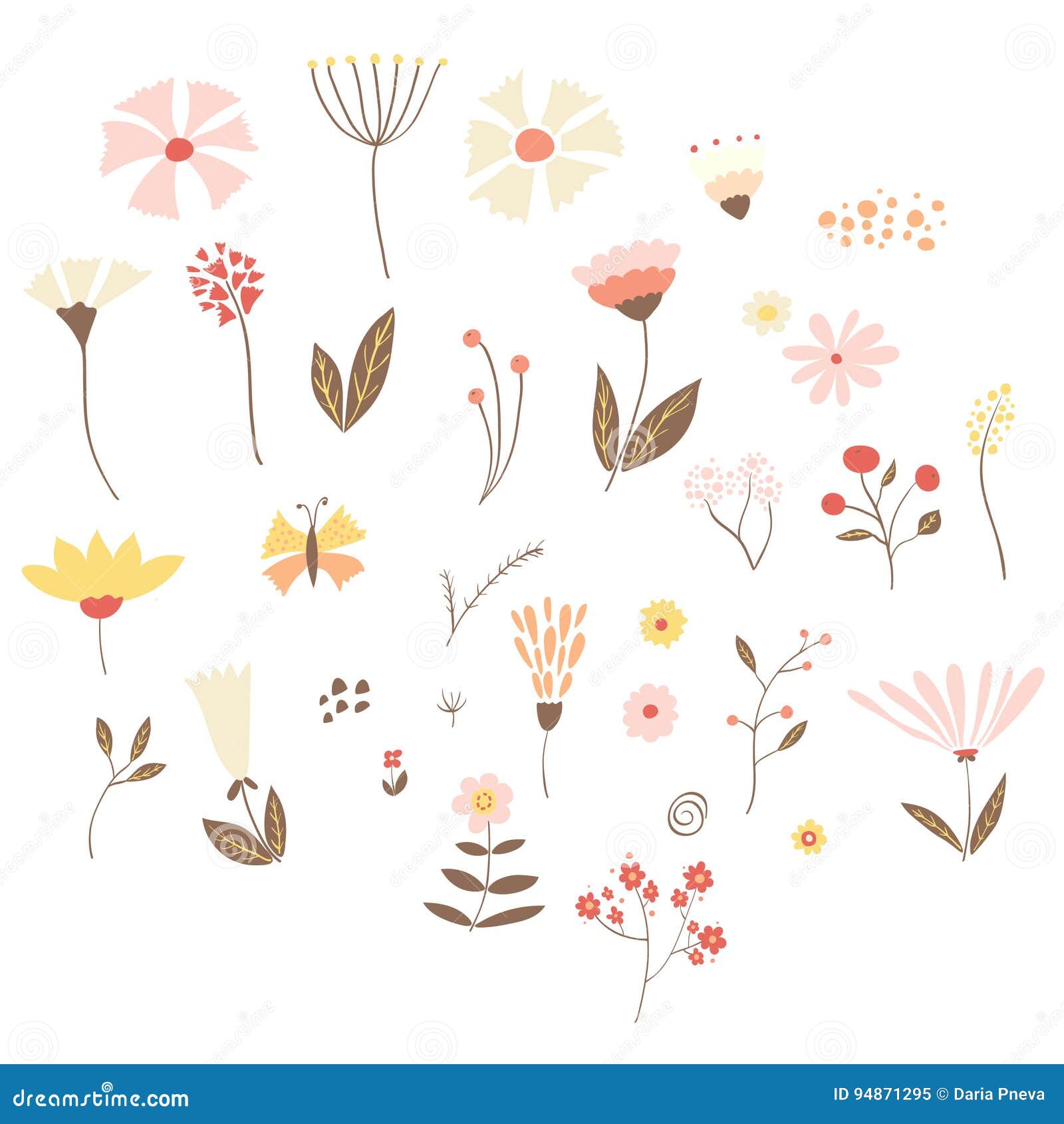 Set of Summer/spring Vector Flowers, Leaves and Branches. Stock Vector ...