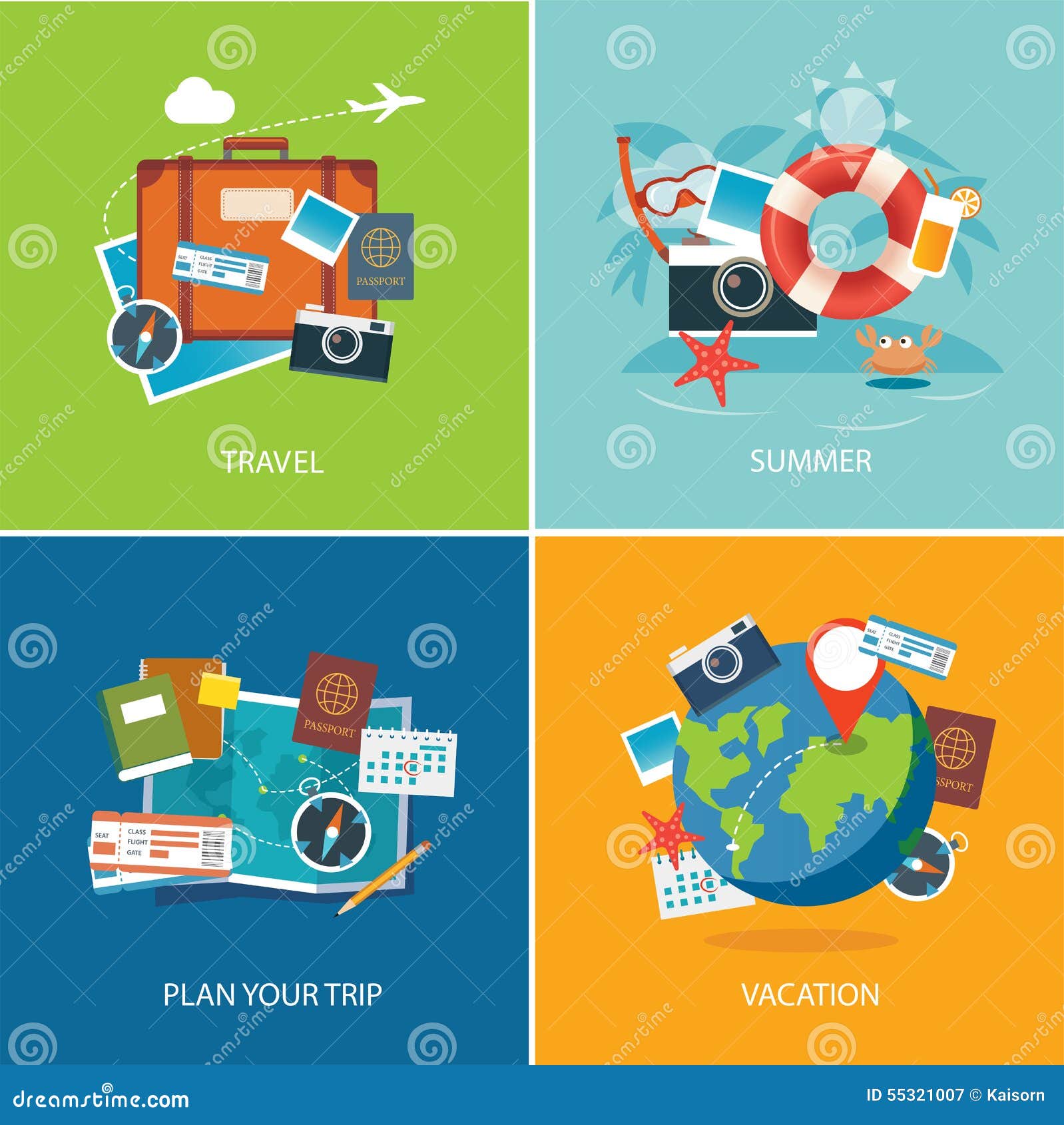 Set of Summer and Travel Flat Design Banner Template Stock Vector ...